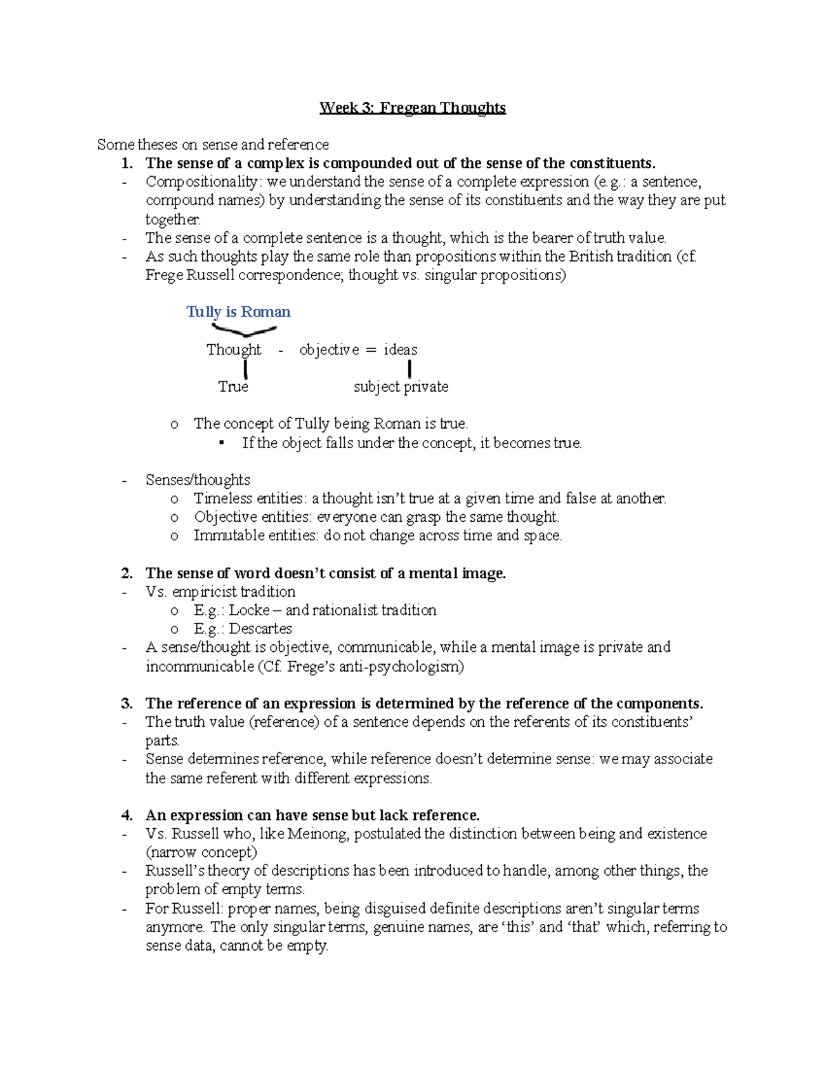 PHIL2504 Week 3 - Week 3: Fregean Thoughts Some theses on sense and ...