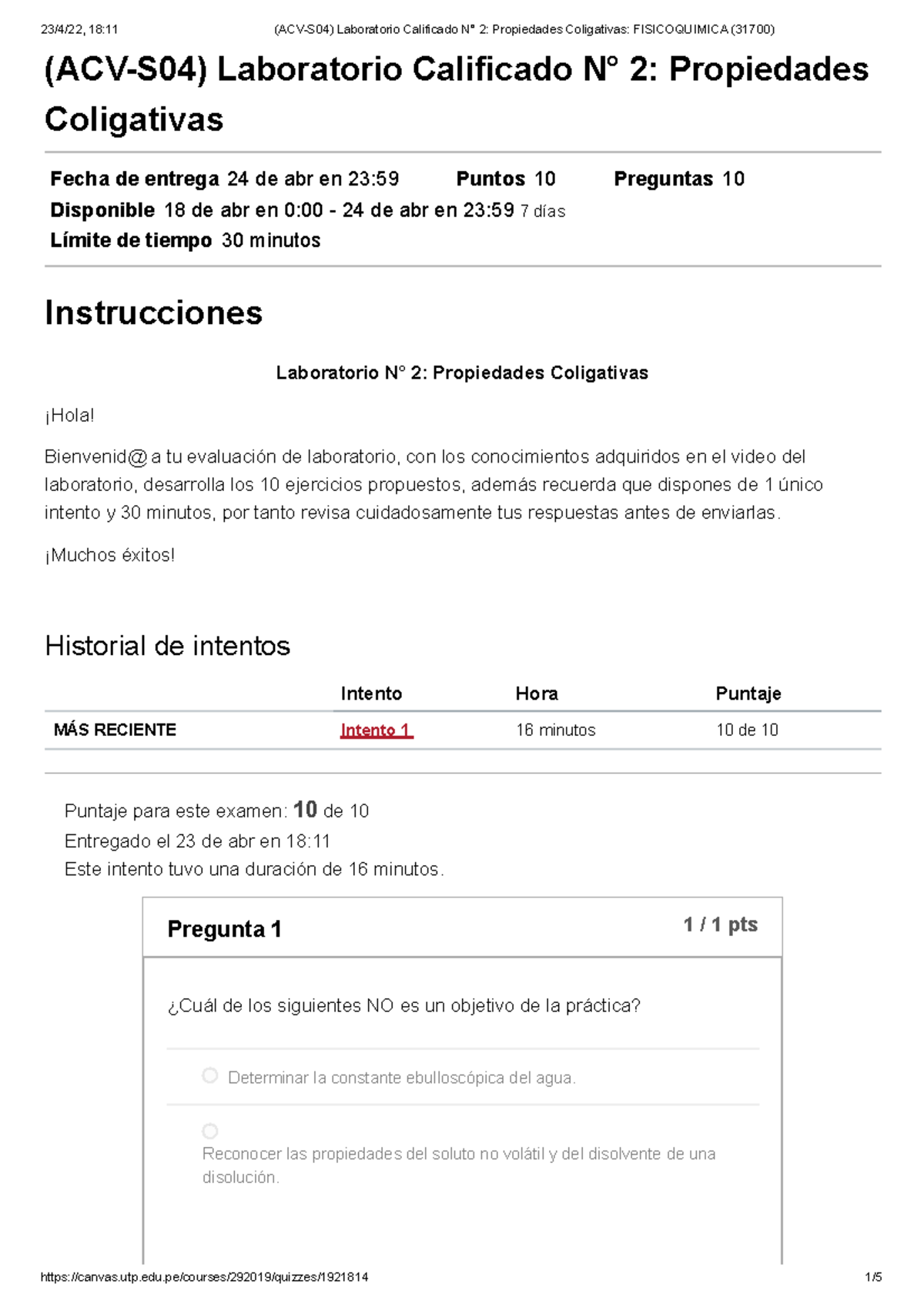 (ACV-S04) Laboratorio Calificado N° 2 Propiedades Coligativas Fisicoquimica (31700) - (ACV-S04 ...