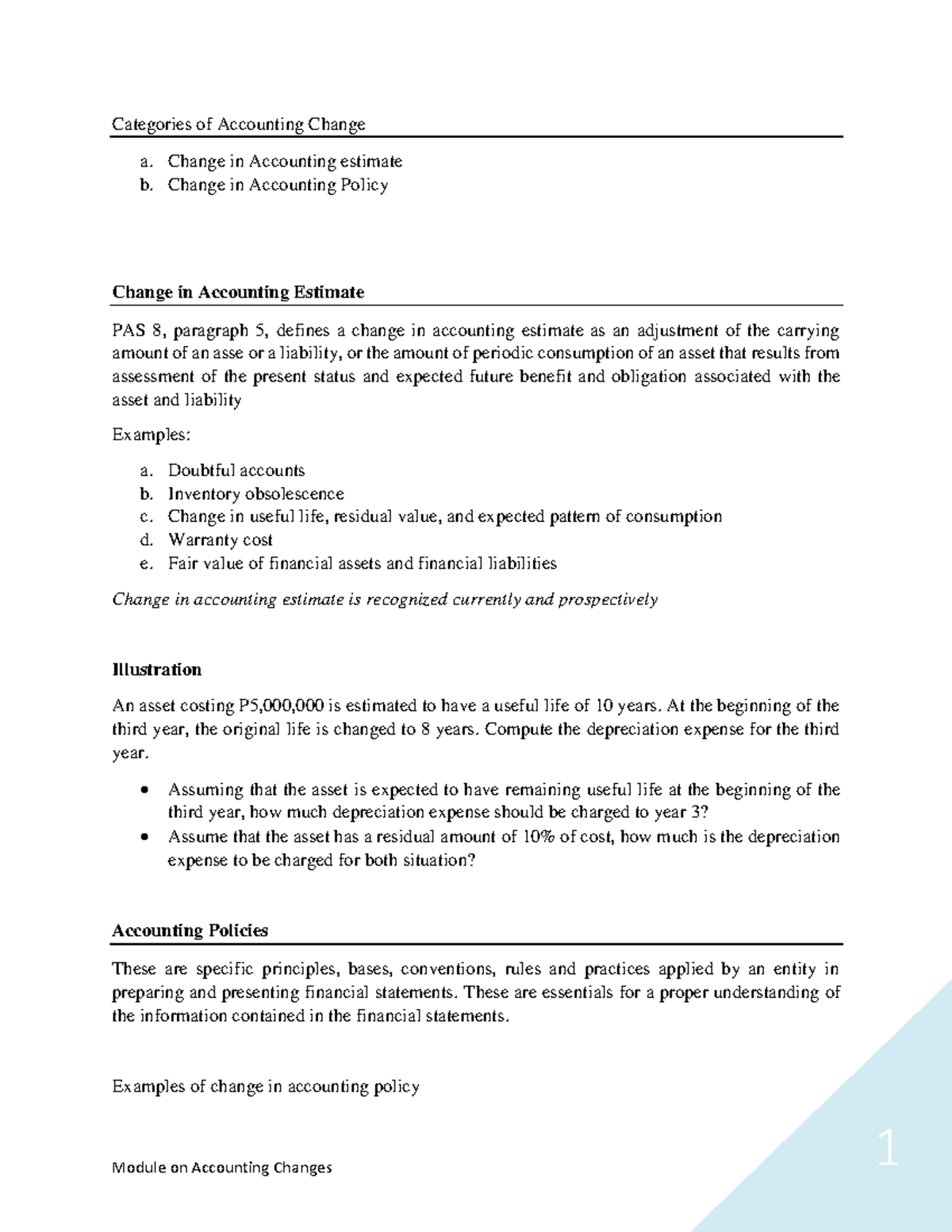 Accounting Change module - Module on Accounting Changes 1 Categories of ...