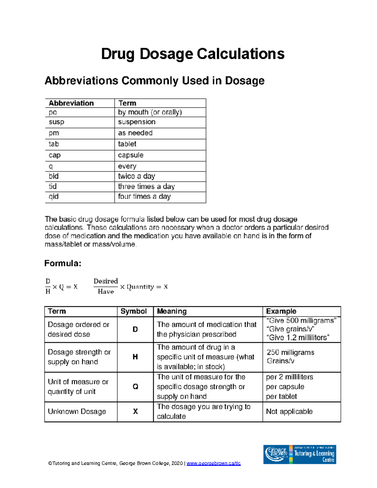 Drug Dosage Calculations - ####### Abbrev iation Term po by mouth (or ...