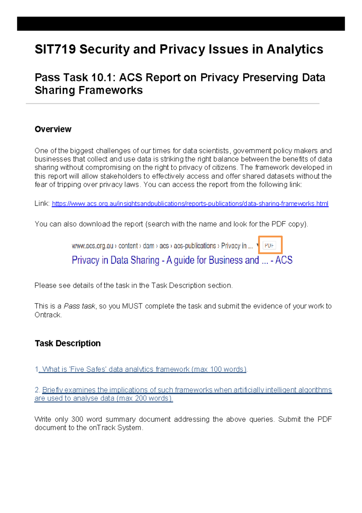 SIT719-10.1P - Cyber Security - SIT719 Security and Privacy Issues in Analytics Pass Task 10 ...
