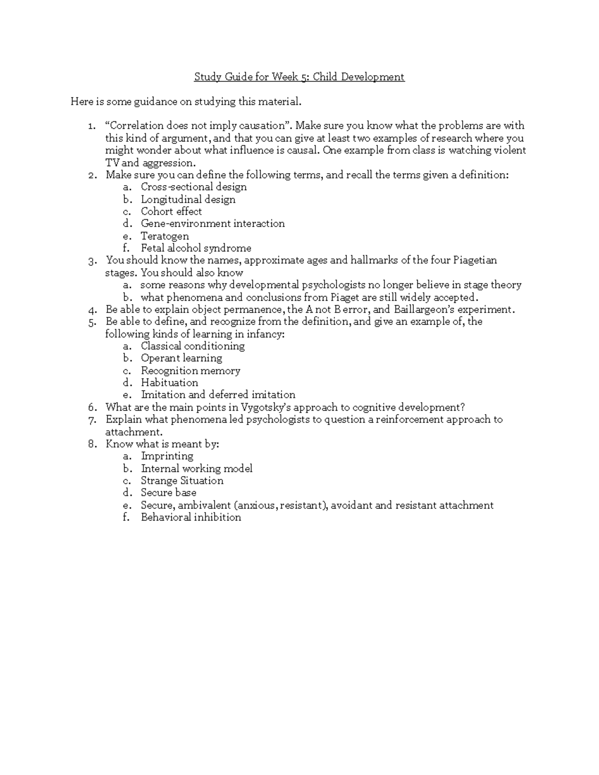 Study guide week 5 child development - Study Guide for Week 5: Child ...