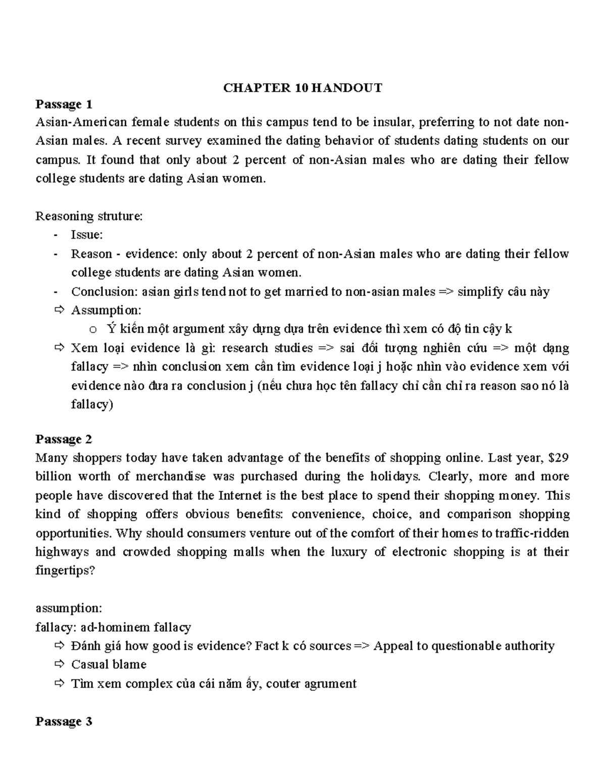 Chapter 11 AND 12 Handout old - CHAPTER 10 HANDOUT Passage 1 Asian ...