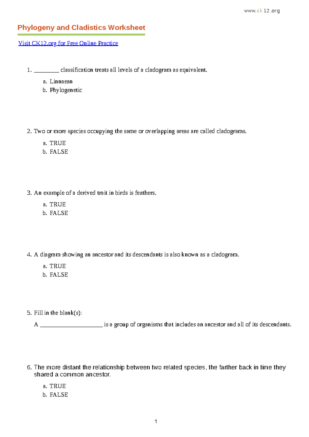 Workbook 20220413111639661818 Phylogeny and Cladistics Practice n ...