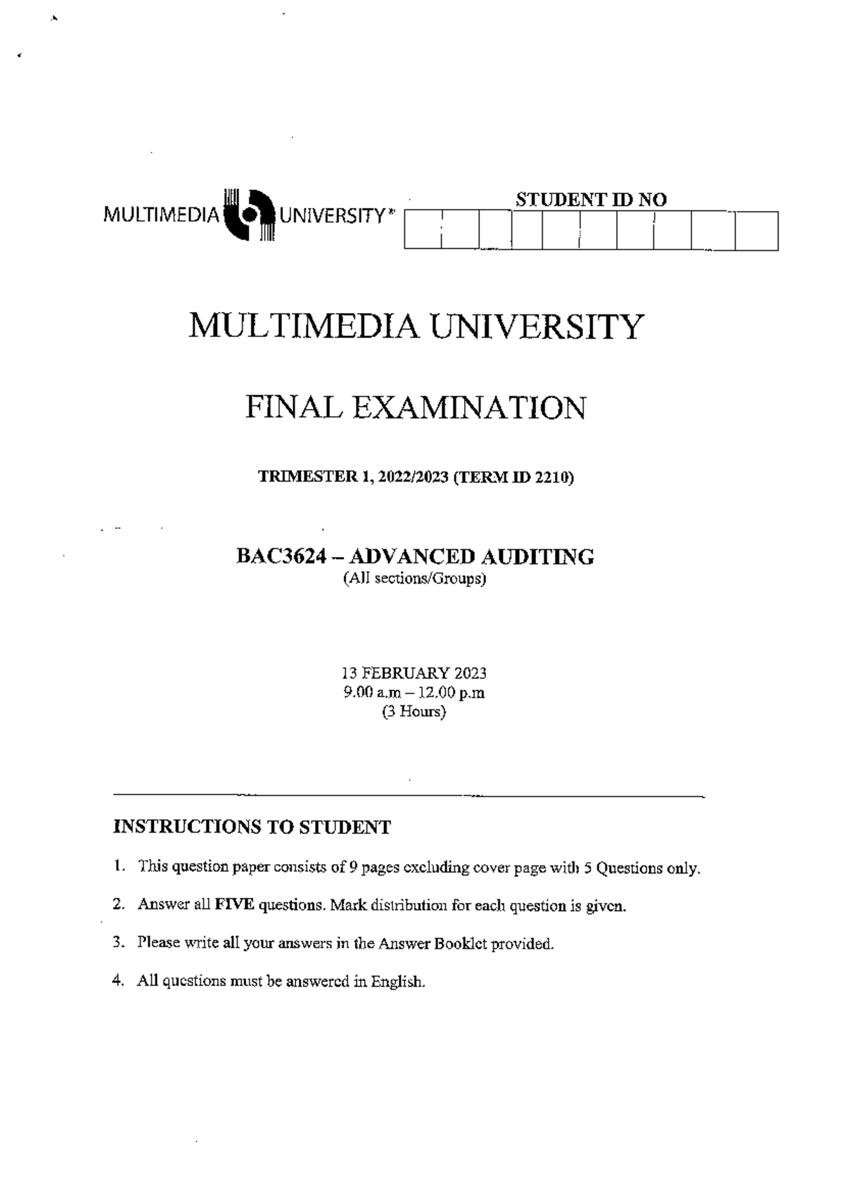 PYQ 2023- Feb - Advanced Auditing - Studocu