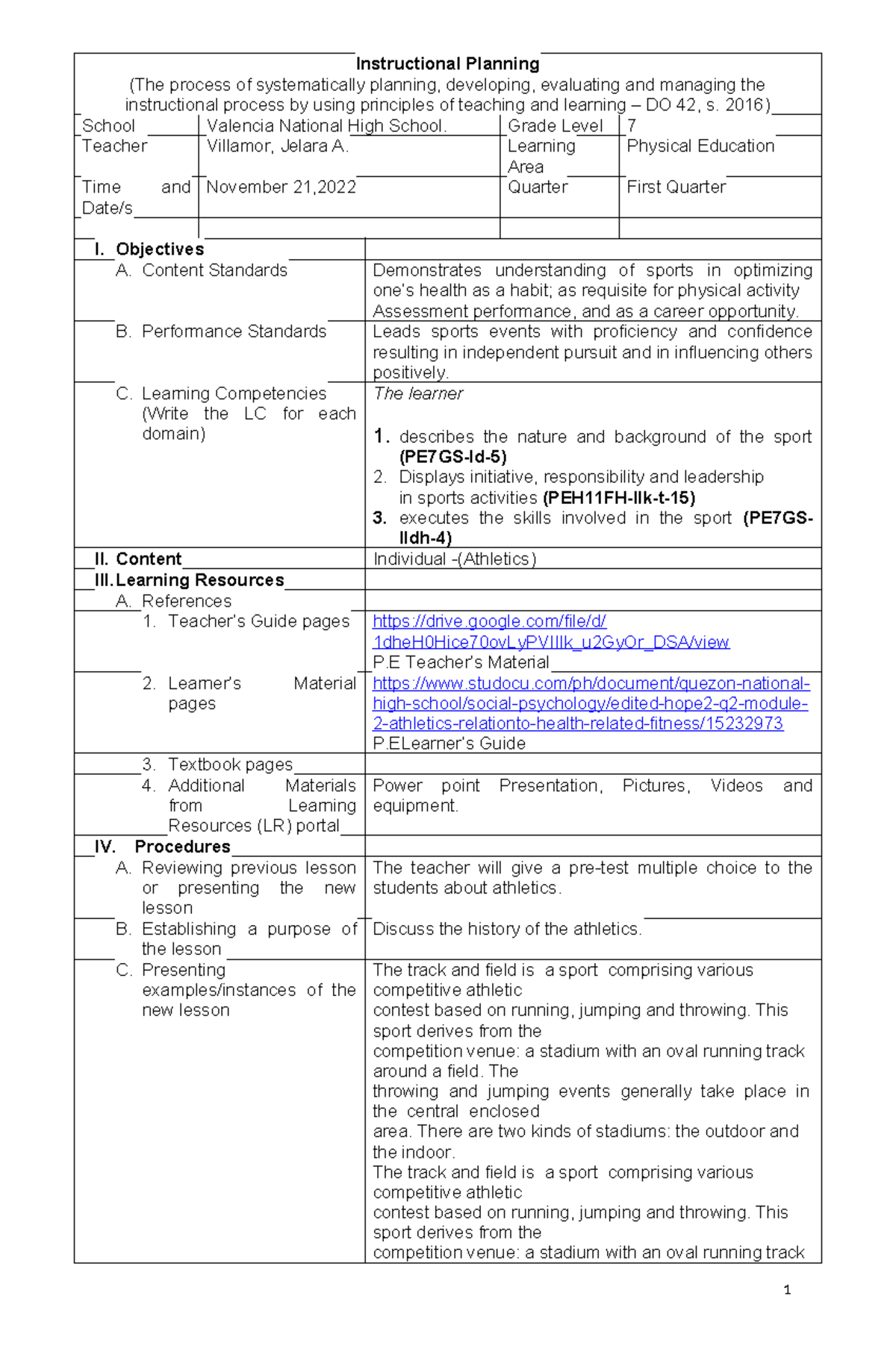 Instructional-PLAN - LESSON PLAN GUIDE - Instructional Planning (The ...