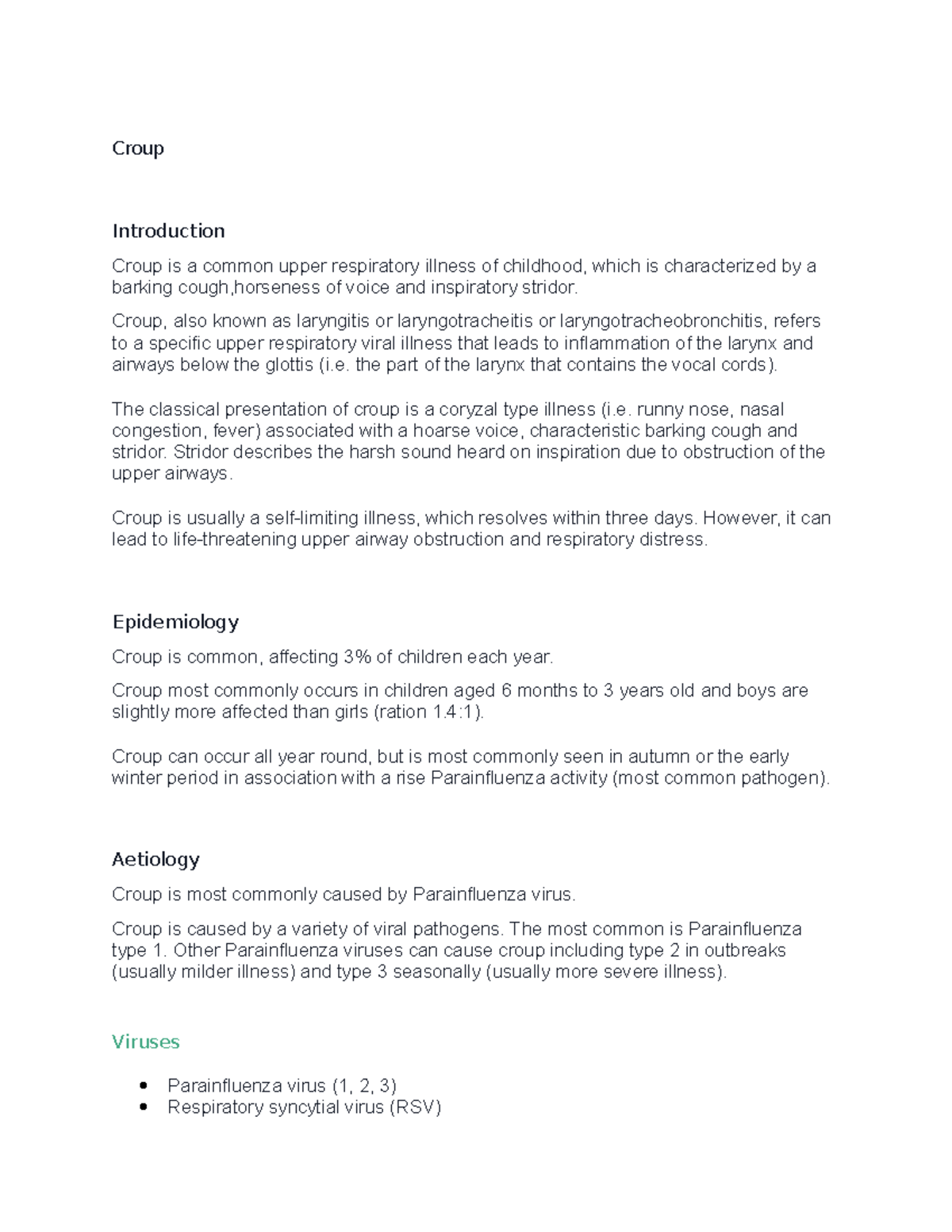 Croup - Croup Introduction Croup is a common upper respiratory illness ...