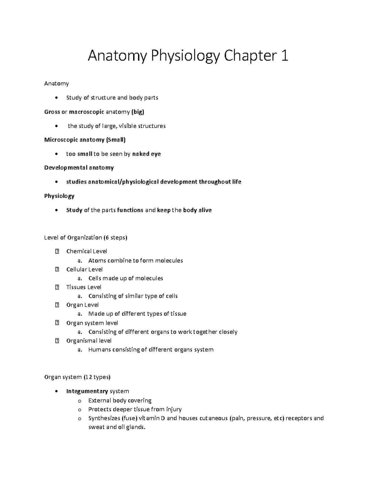 Anatomy Physiology Note 1 - Anatomy Physiology Chapter 1 Anatomy ...