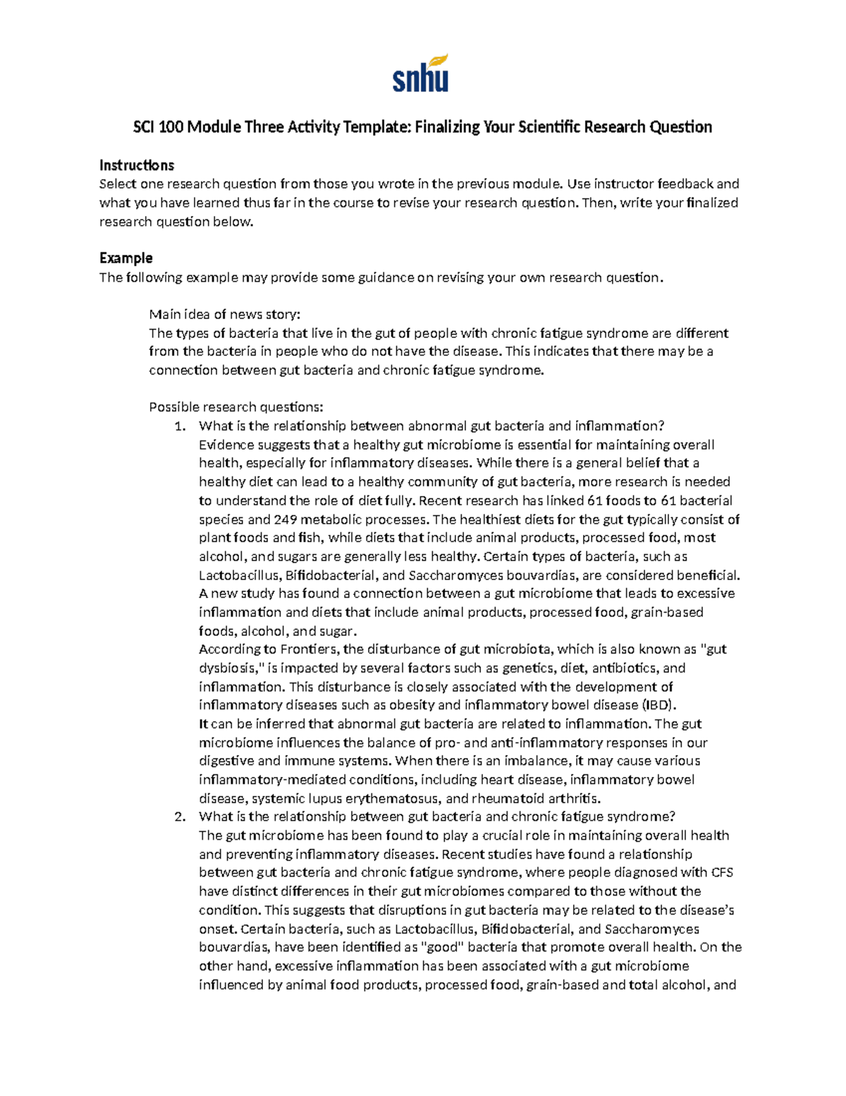 SCI 100 Module Three Activity - Use instructor feedback and what you ...