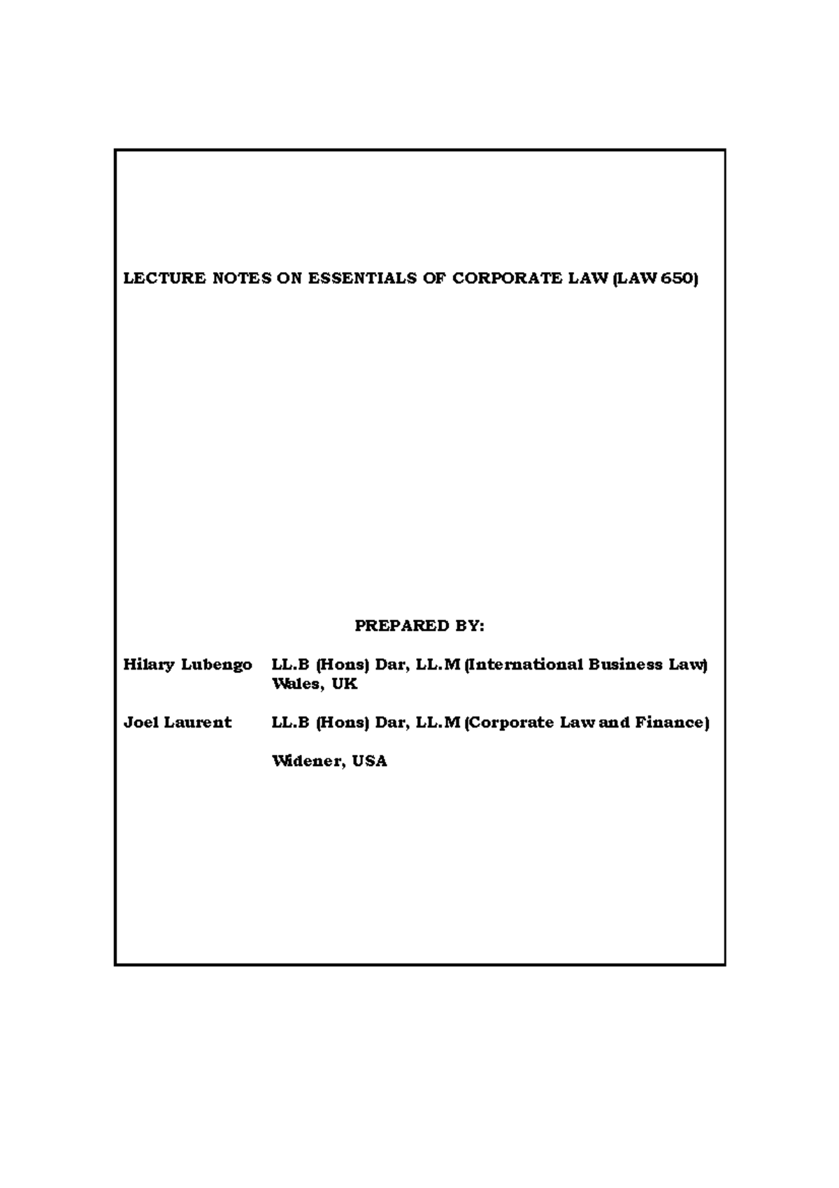 Company Notes- Bussiness LAW - - Studocu