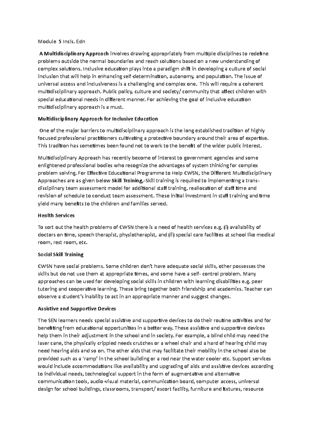 Module 5 Incls - Lectures notes - Module 5 Incls. Edn A ...