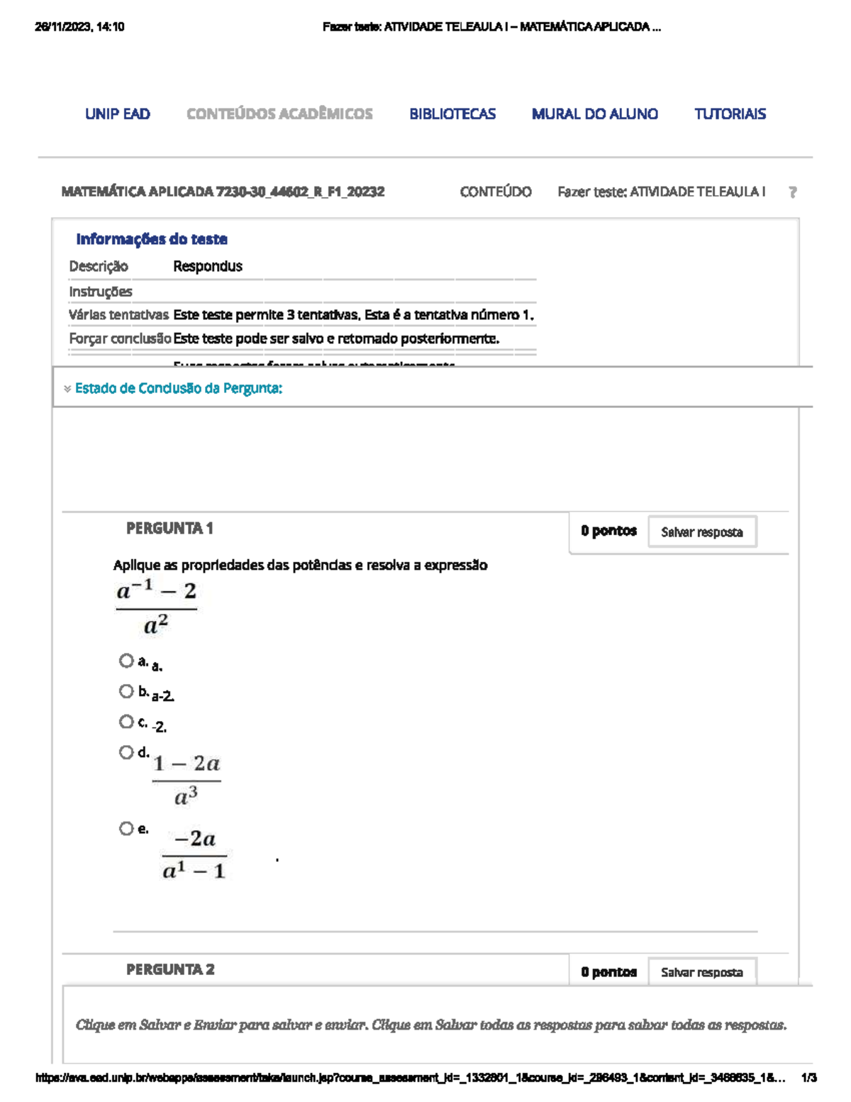 Atividade Teleaula I Matematica Aplicada - Studocu