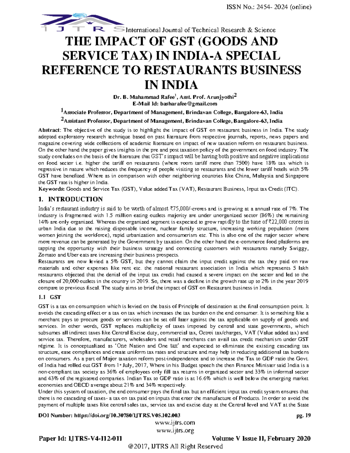 THE Impact OF GST ( Goods AND Service TAX) IN India-A Special Reference ...