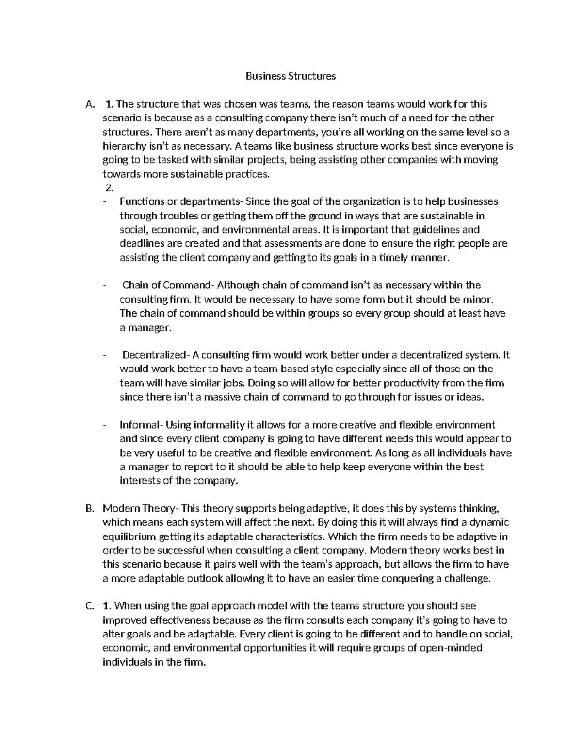 Business Structures - Coursework - Business Structures A. 1. The ...
