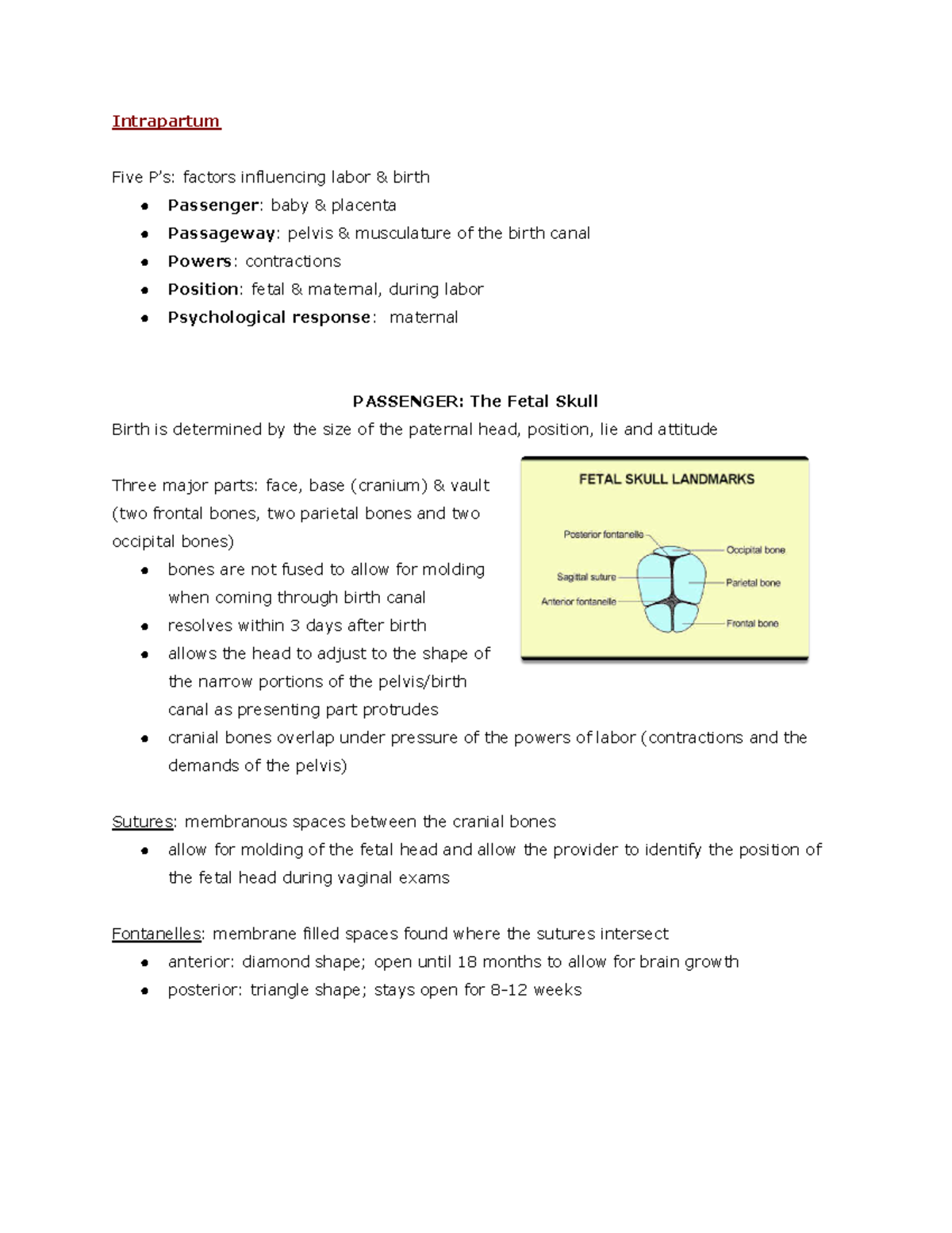 Intrapartum Notes For OB - Intrapartum Five P’s: factors influencing ...