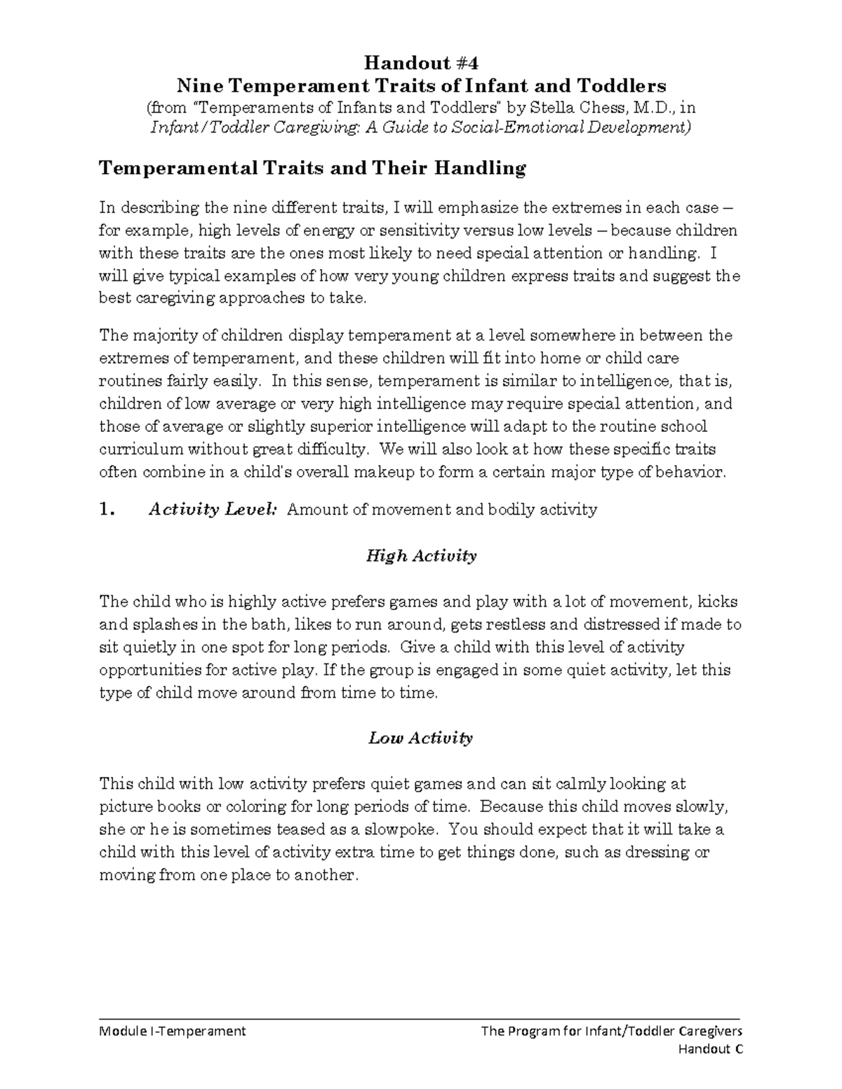 Danis Nine Temperament Traits of Infant Toddlers handout - Module I ...