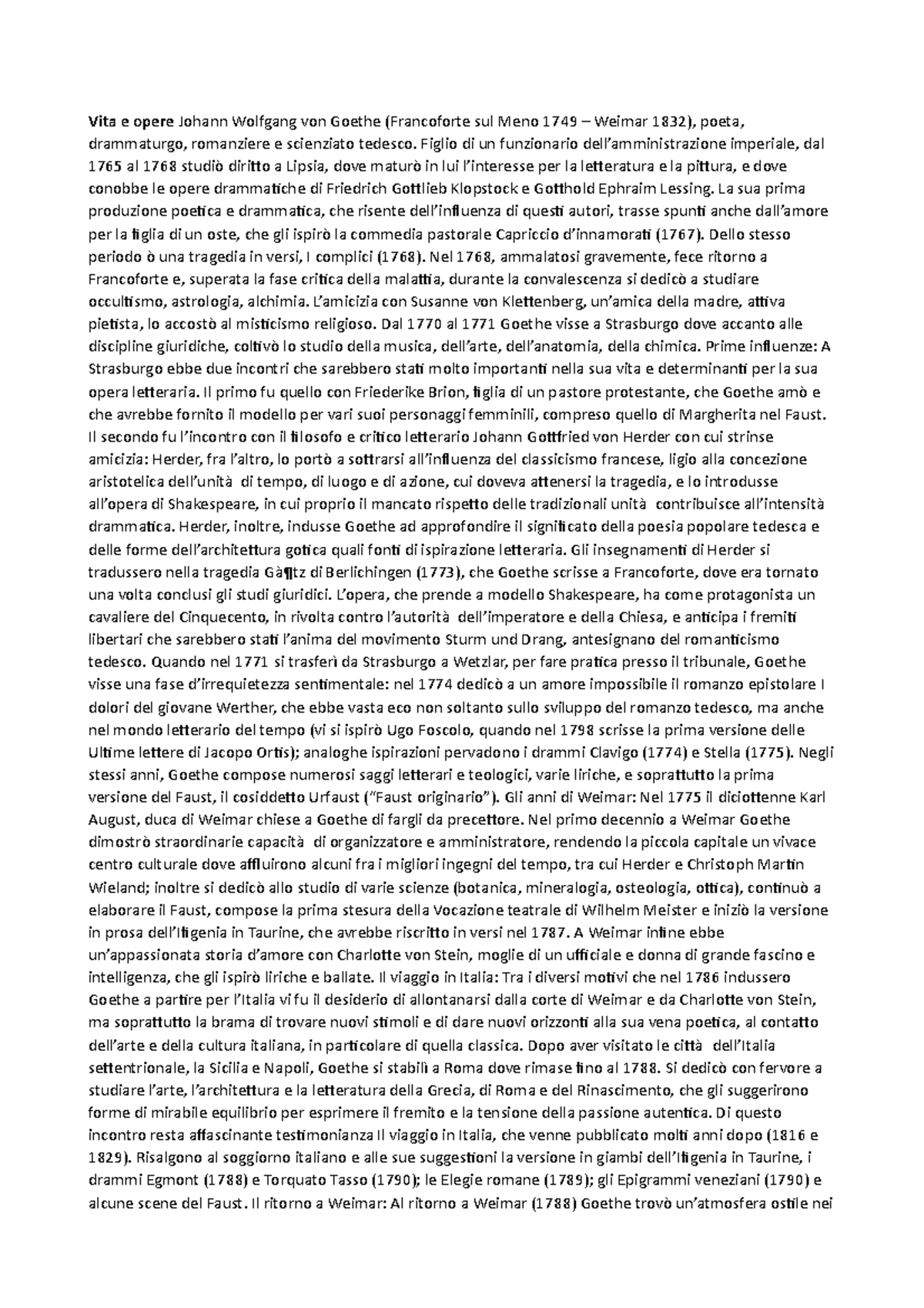 Goethe Vita e opere - Vita e opere Johann Wolfgang von Goethe (Francoforte sul Meno 1749 ...