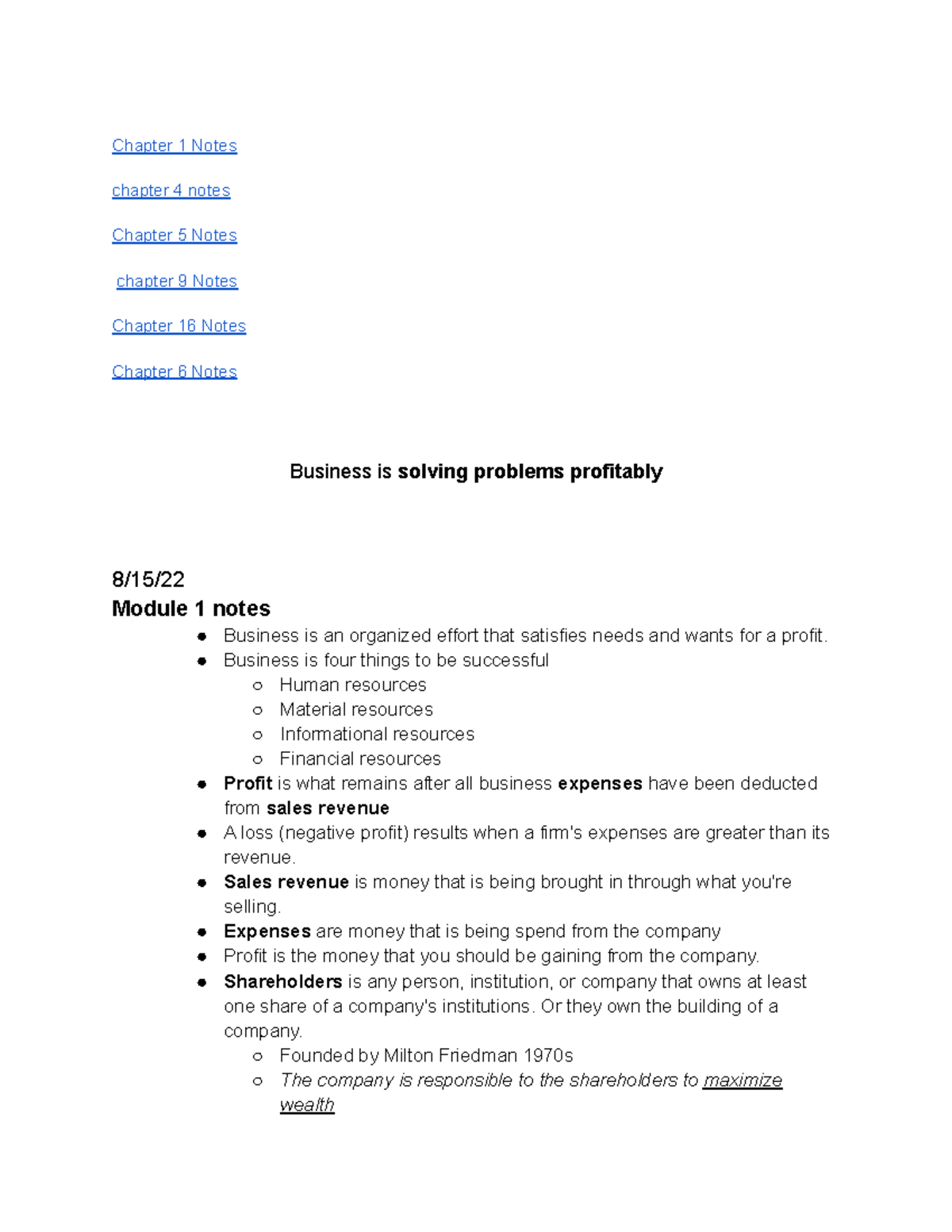 Introduction To Business - Chapter 1 Notes chapter 4 notes Chapter 5 ...