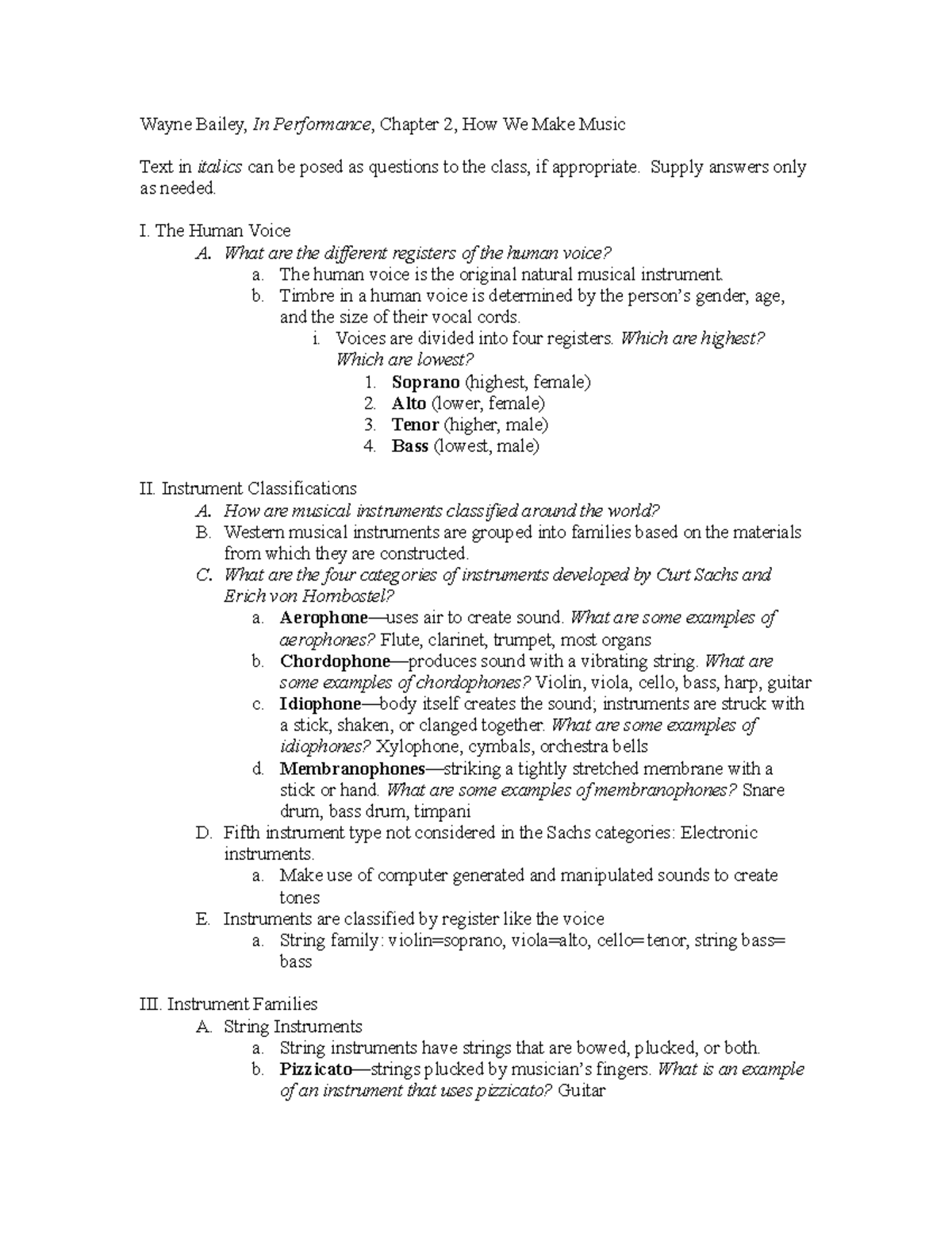 Bailey Ch. 2 Lecture Outline - Wayne Bailey, In Performance, Chapter 2 ...