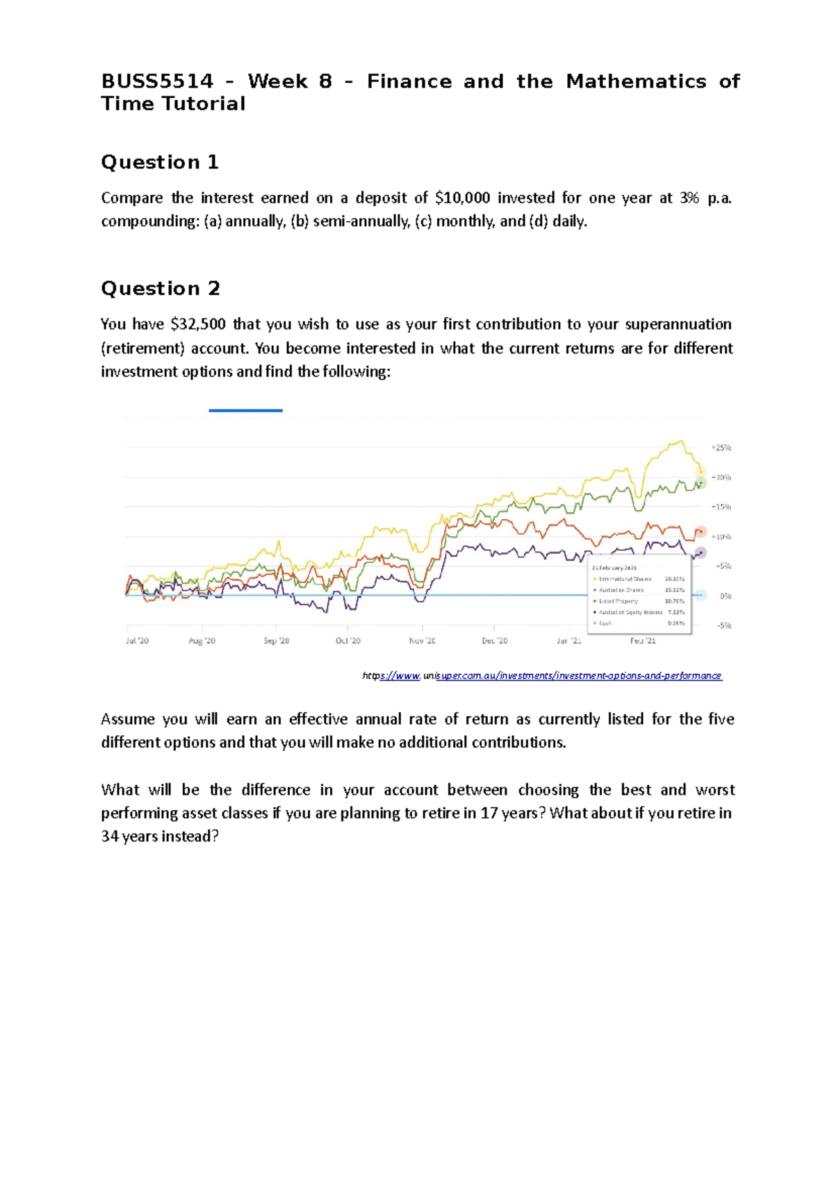 Week 8 Tutorial Questions - BUSS5514 – Week 8 – Finance and the Mathematics of Time Tutorial ...