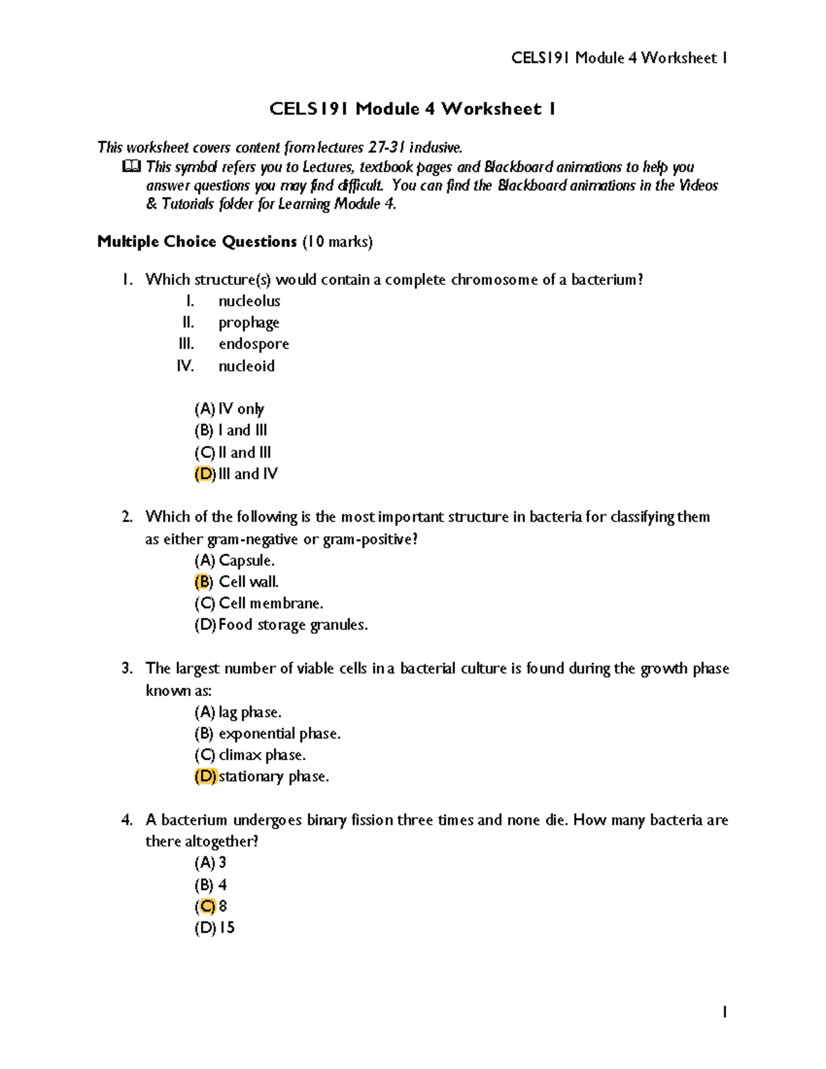 Module 4 worksheet 1 - CELS191 Module 4 Worksheet 1 This worksheet ...
