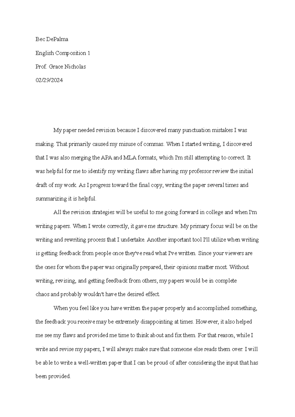 ENG Project 2 - Bec DePalma English Composition 1 Prof. Grace Nicholas ...