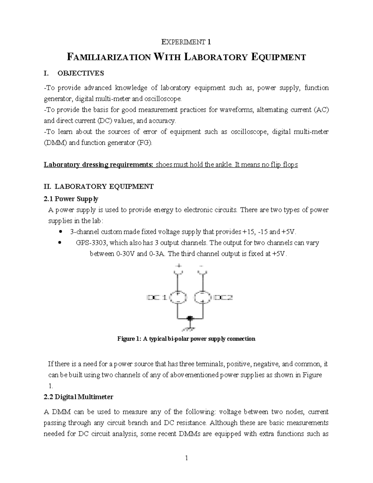 Lab1-rev 2019 Summer II - EXPERIMENT 1 FAMILIARIZATION WITH LABORATORY ...