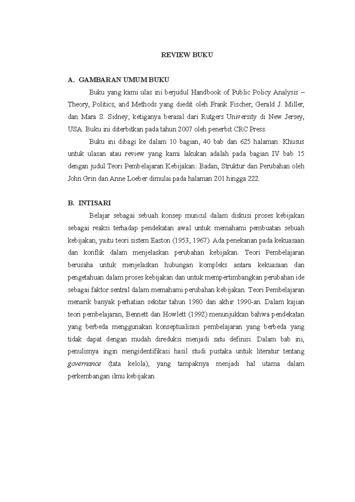 Review Buku Kebijakan Publik - REVIEW BUKU A. GAMBARAN UMUM BUKU Buku ...