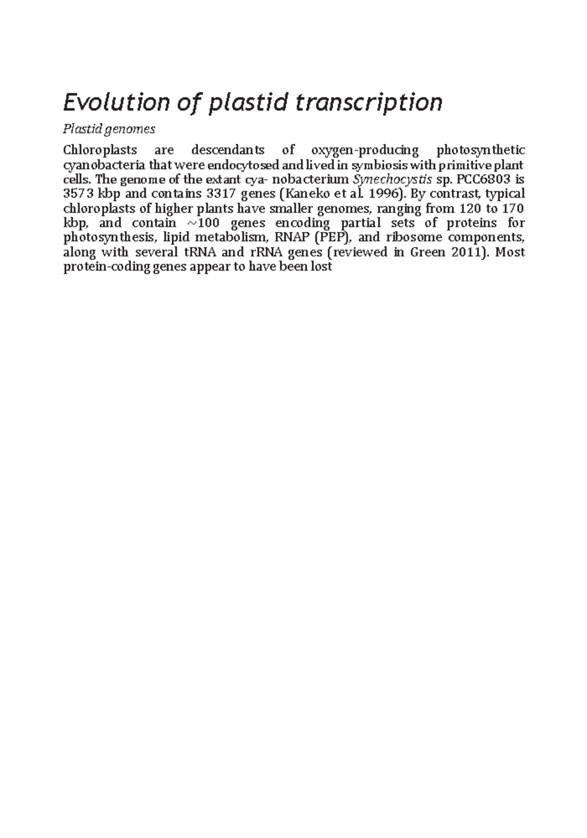 Evolution of plastid transcription - Evolution of plastid transcription ...