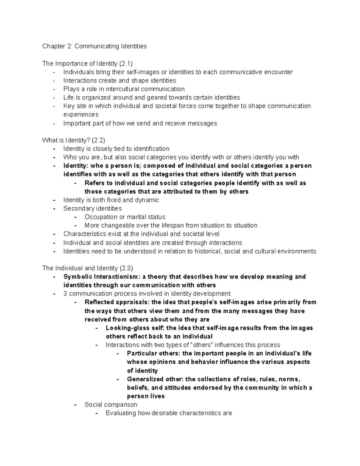 Chapter 2 Notes - Chapter 2: Communicating Identities The Importance of ...