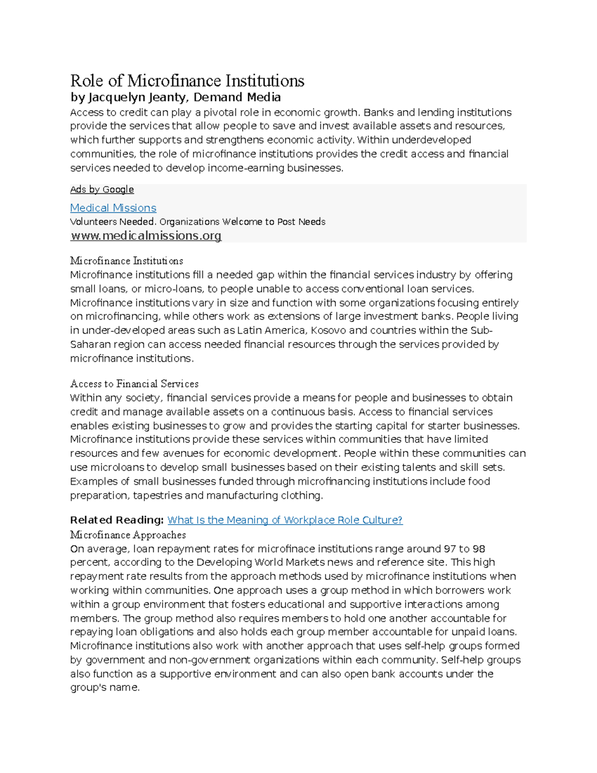 Role of Microfinance Institutions - Banks and lending institutions ...