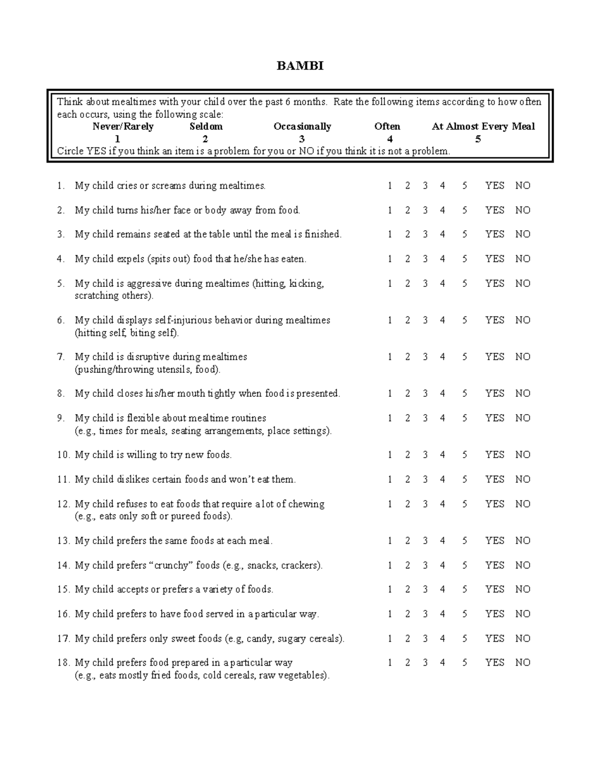 Brief Autism Mealtime Behavior Inventory Bambi - BAMBI Think about ...