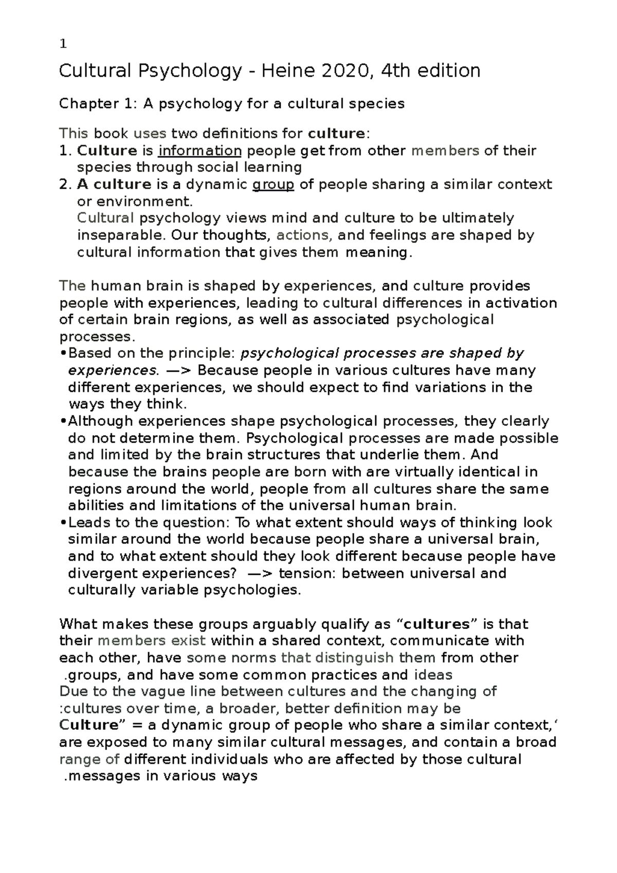 Samenvatting Cultural Psychology - Heine 2020, 4th edition - Cultural ...