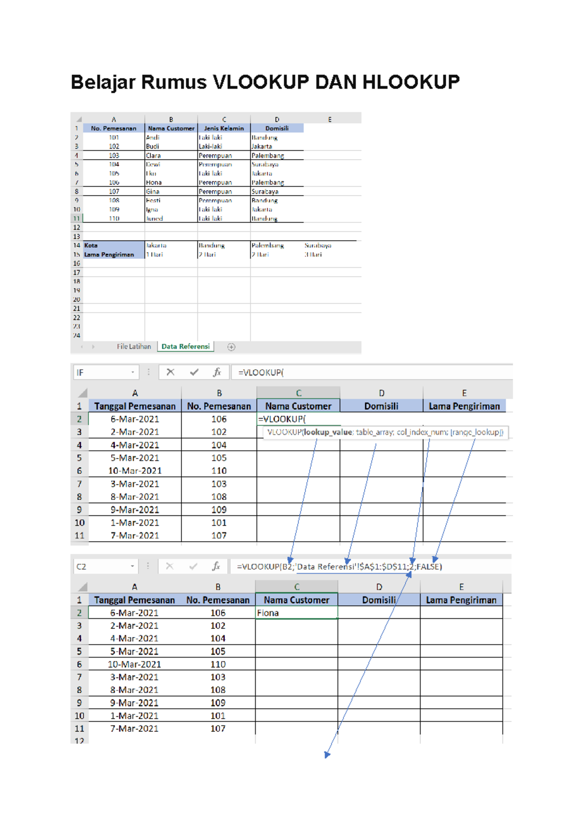 Vlookup dan Hlookup - Belajar Rumus VLOOKUP DAN HLOOKUP Indeks number = 2 = karena nama customer ...