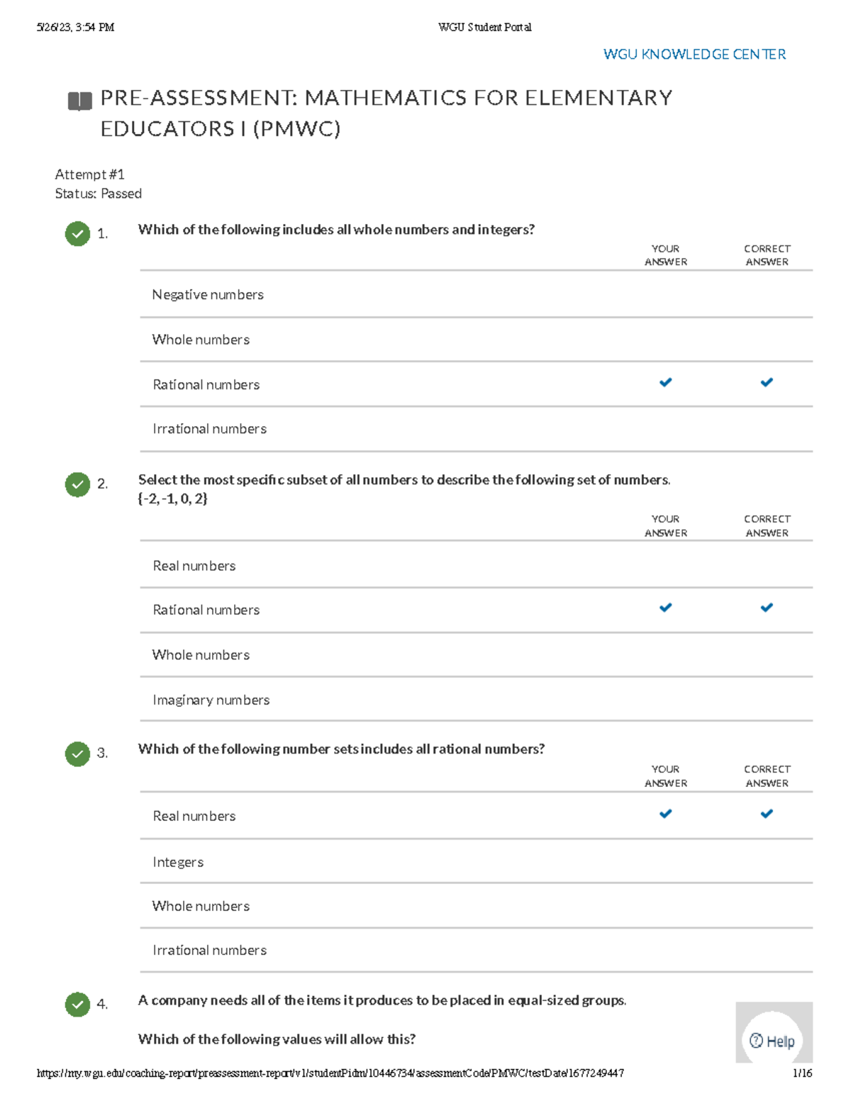 Elementary Educators 1 Practice Exam - PRE-ASSESSMENT: MATHEMATICS FOR ...