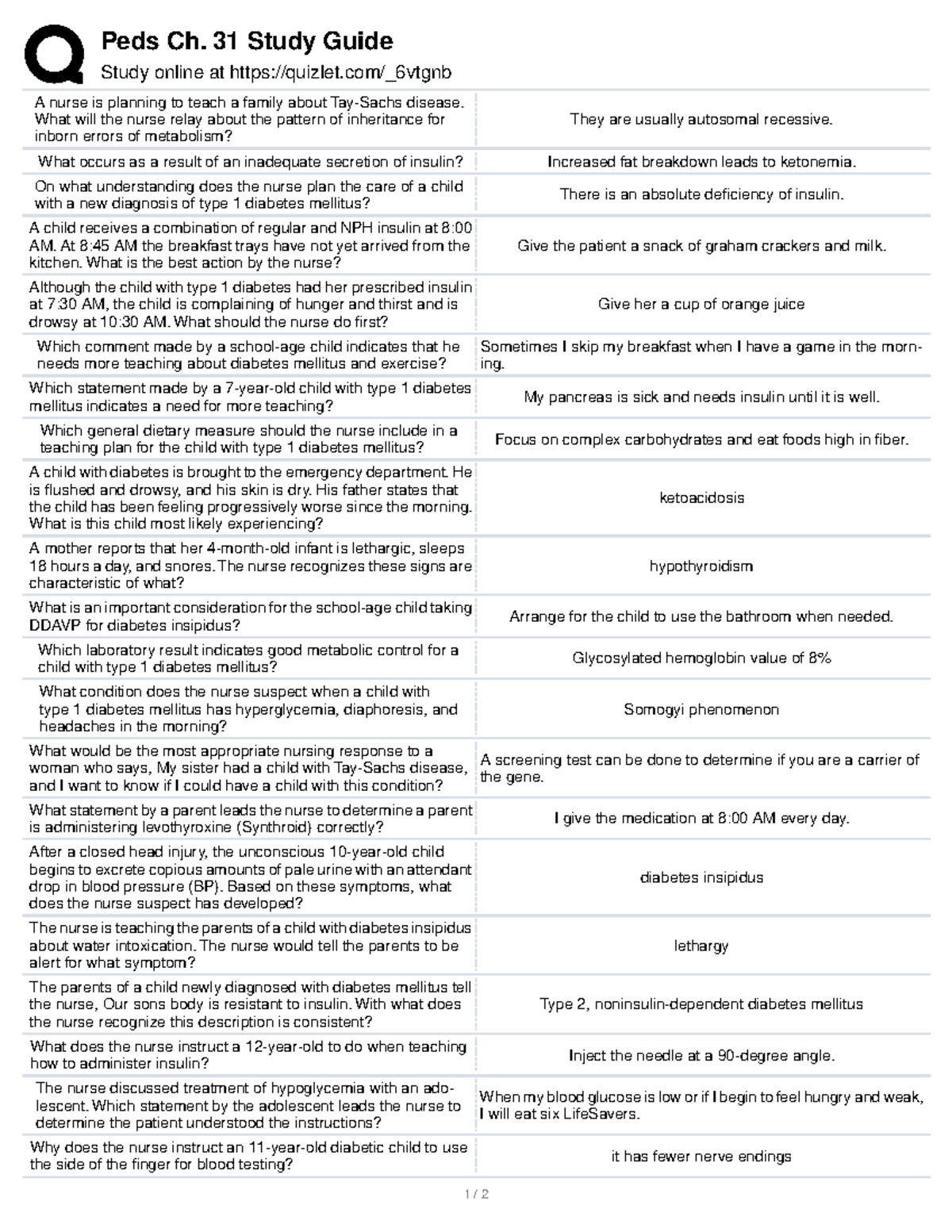 Mother baby 31 - Peds Ch. 31 Study Guide Study online at quizlet/_6vtgnb A nurse is planning to ...