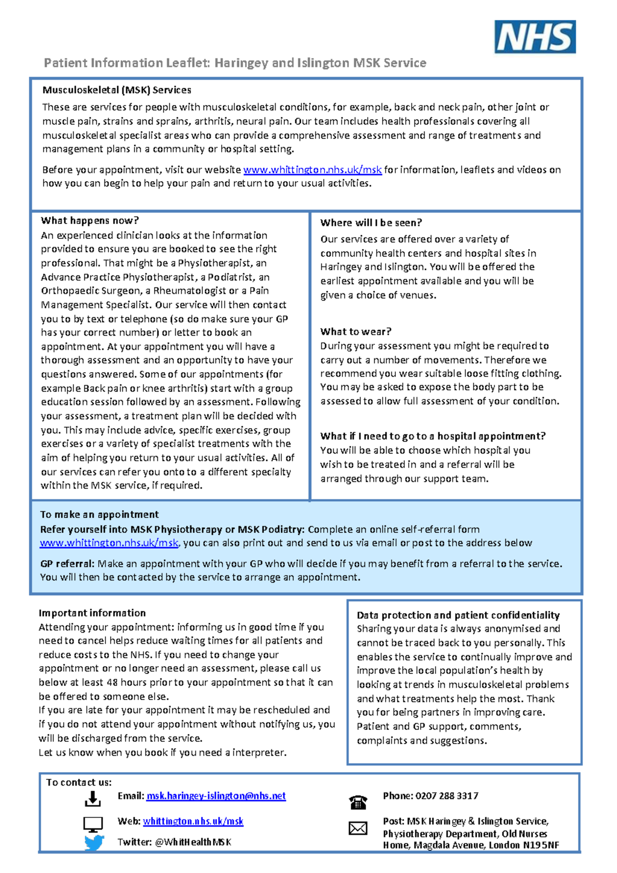 MSK patient referral information - Patient Information Leaflet ...