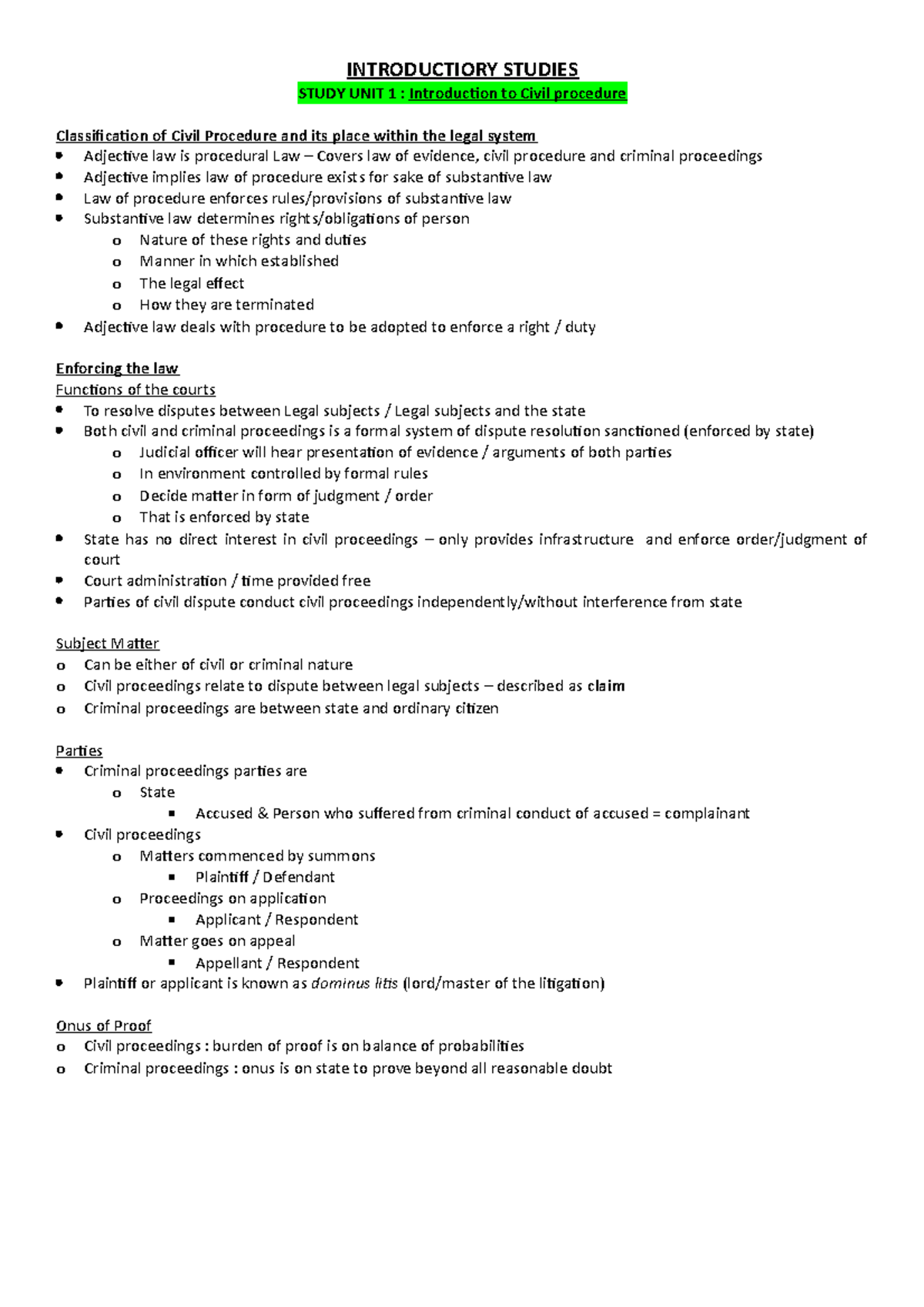 CIV3701 - Short Notes - INTRODUCTIORY STUDIES STUDY UNIT 1 ...