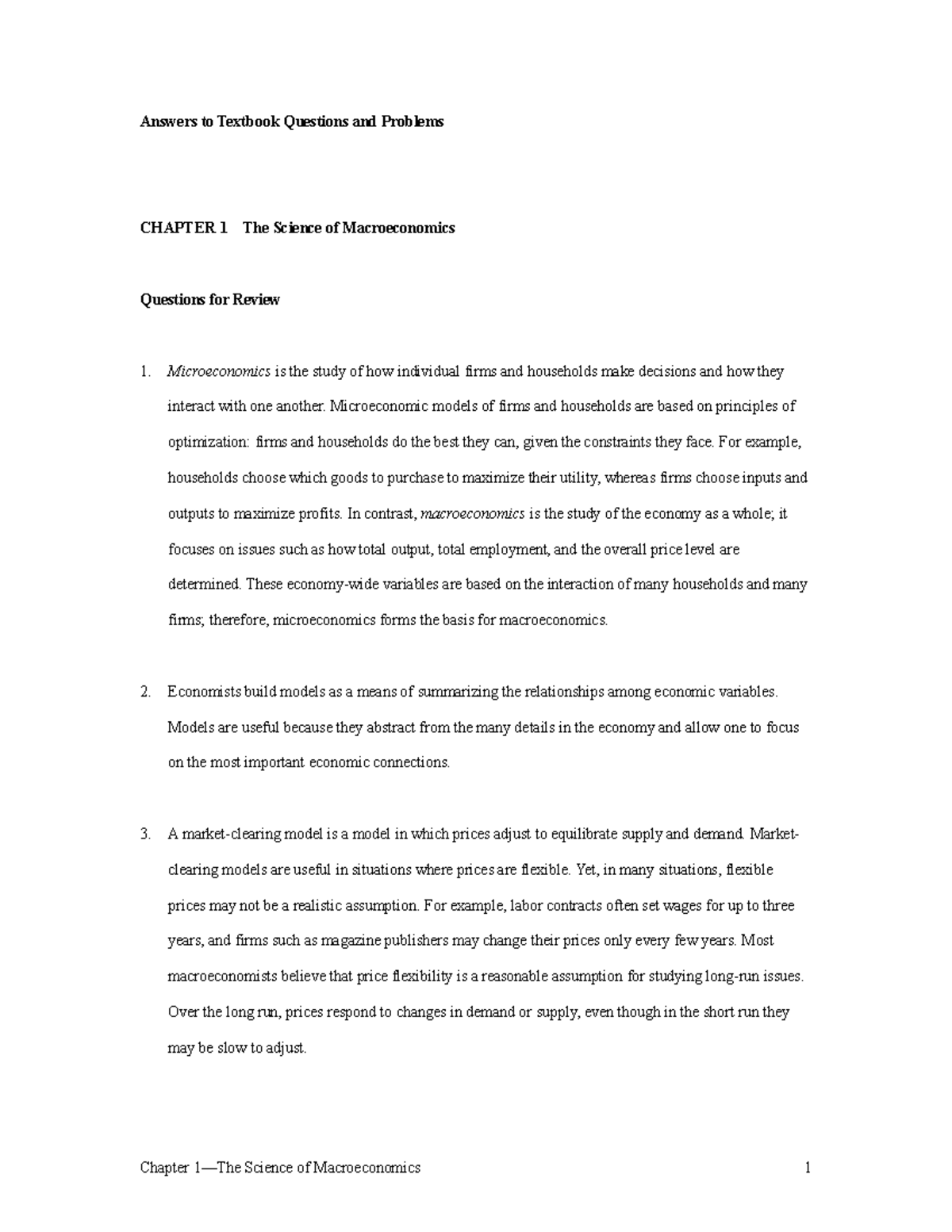 Mankiw 11e sm ch01 - 멘큐 11 e - Answers to Textbook Questions and Problems CHAPTER 1 The Science ...