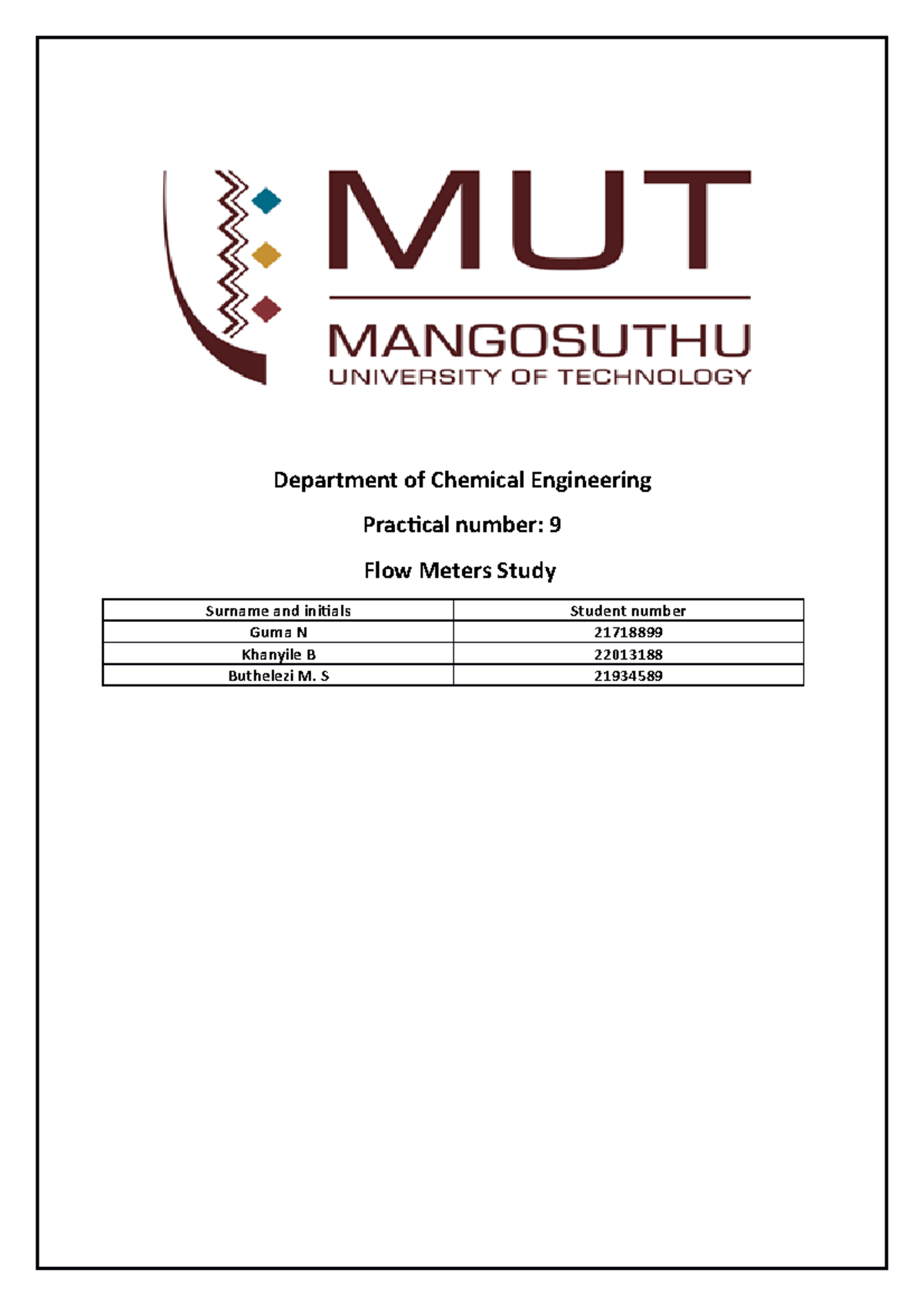 Flow Meter Study report - Department of Chemical Engineering Practical ...