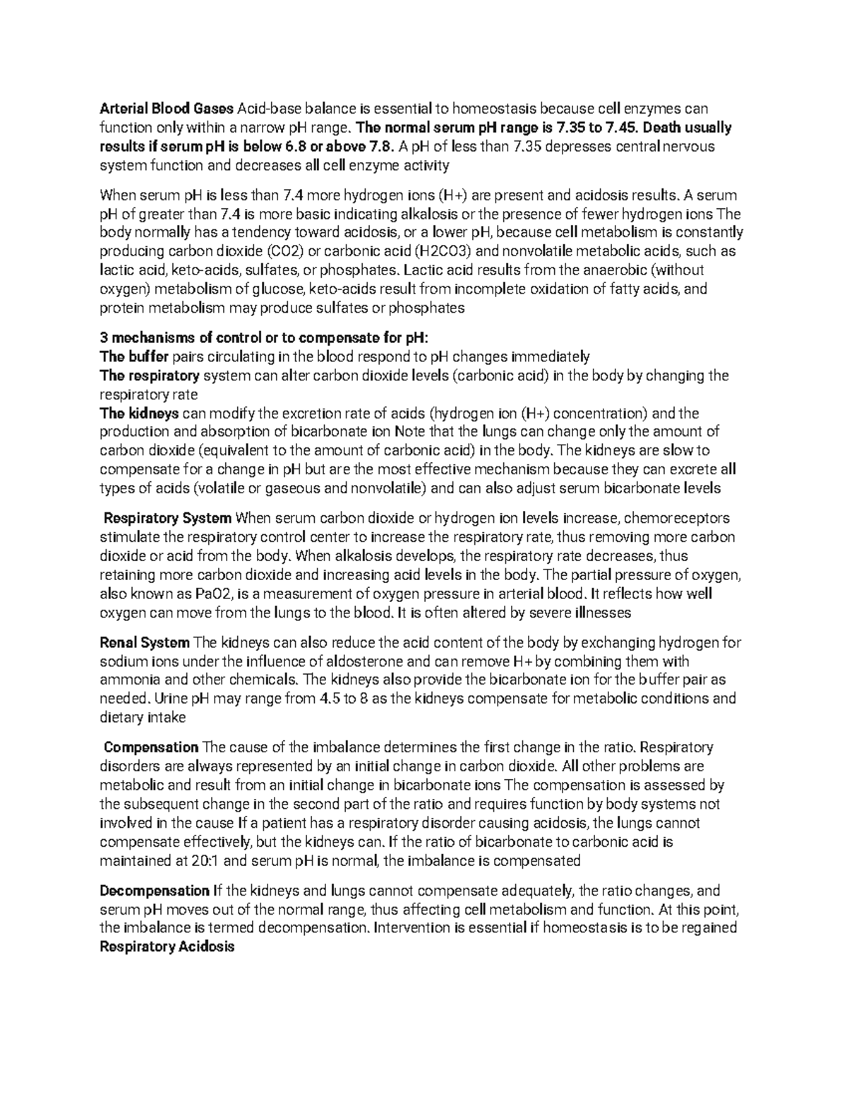 Arterial Blood Gases Acid-base balance is essential to homeo - The ...