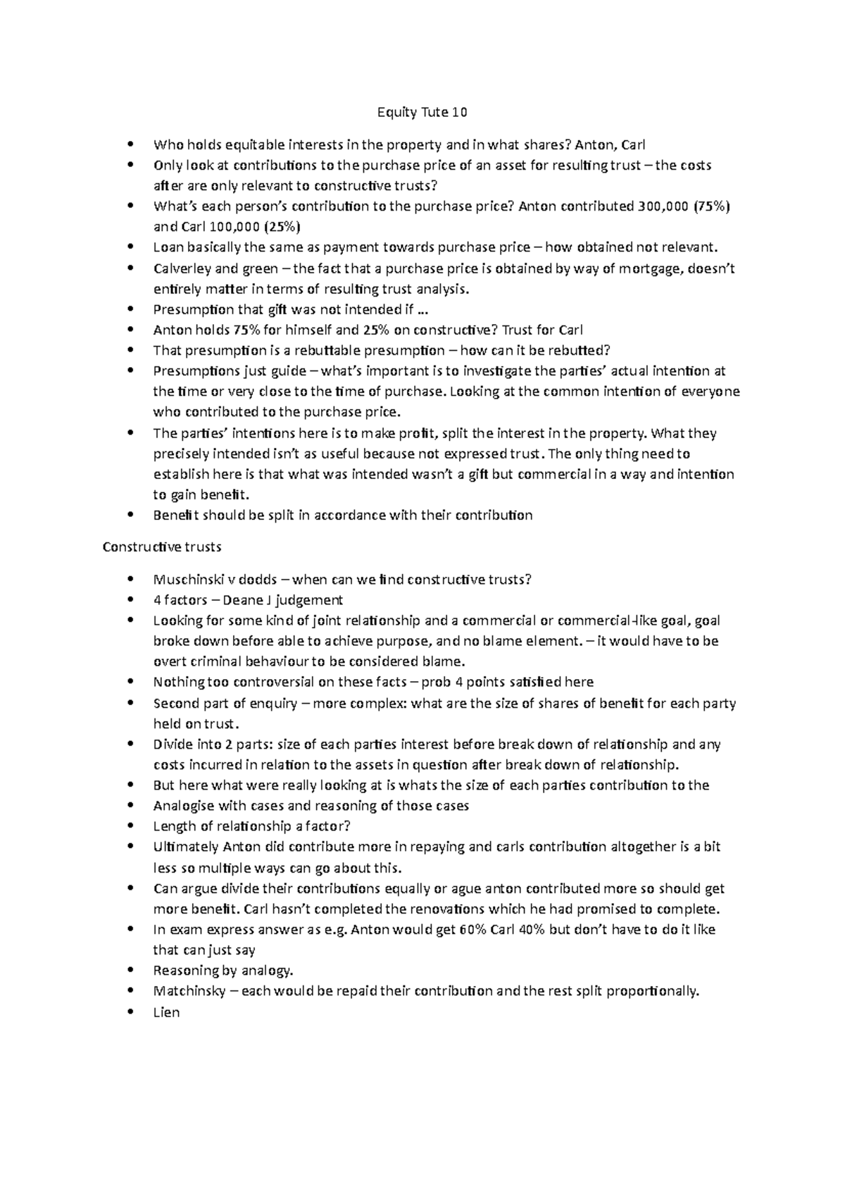 Equity Tute 10 - Tutorial 10 - Equity Tute 10 Who holds equitable ...