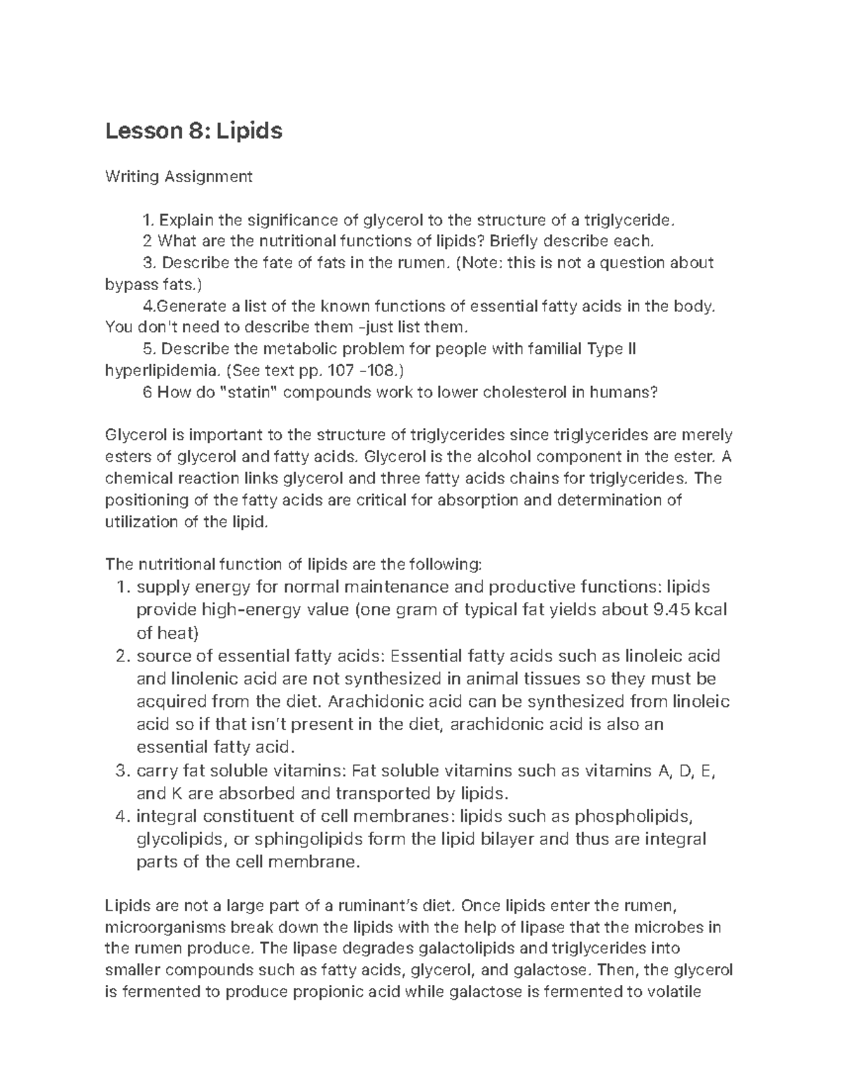 Lesson 8- Lipids - 1. 2. 3. 4. Lesson 8: Lipids Writing Assignment 1 ...