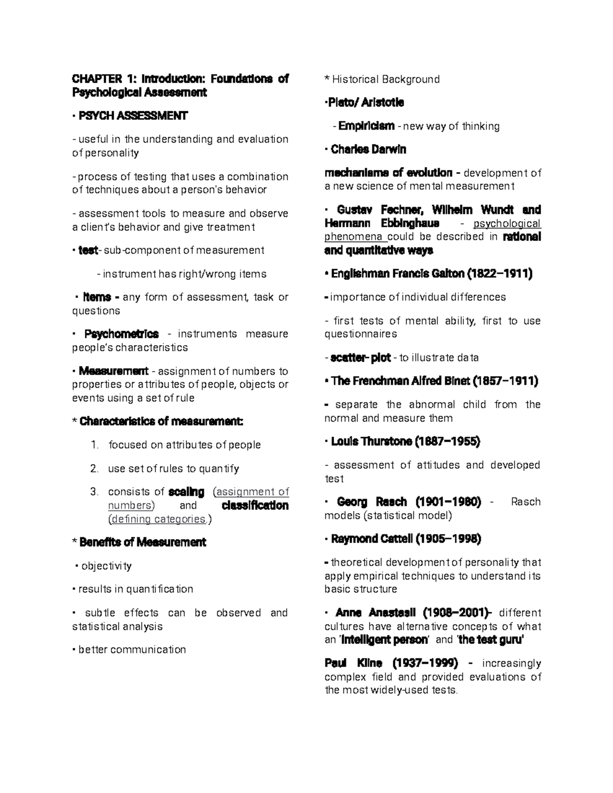 Reviewer- PSY Assessment - CHAPTER 1: Introduction: Foundations of ...