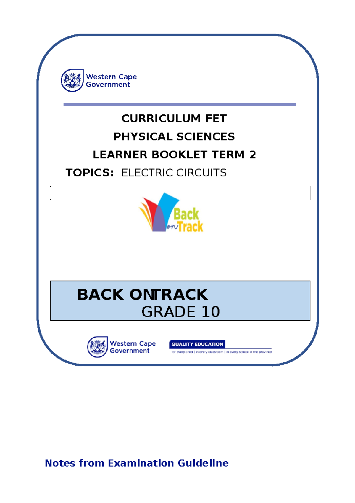 Grade 10 - Electric Circuits Learner Booklet - Notes from Examination ...