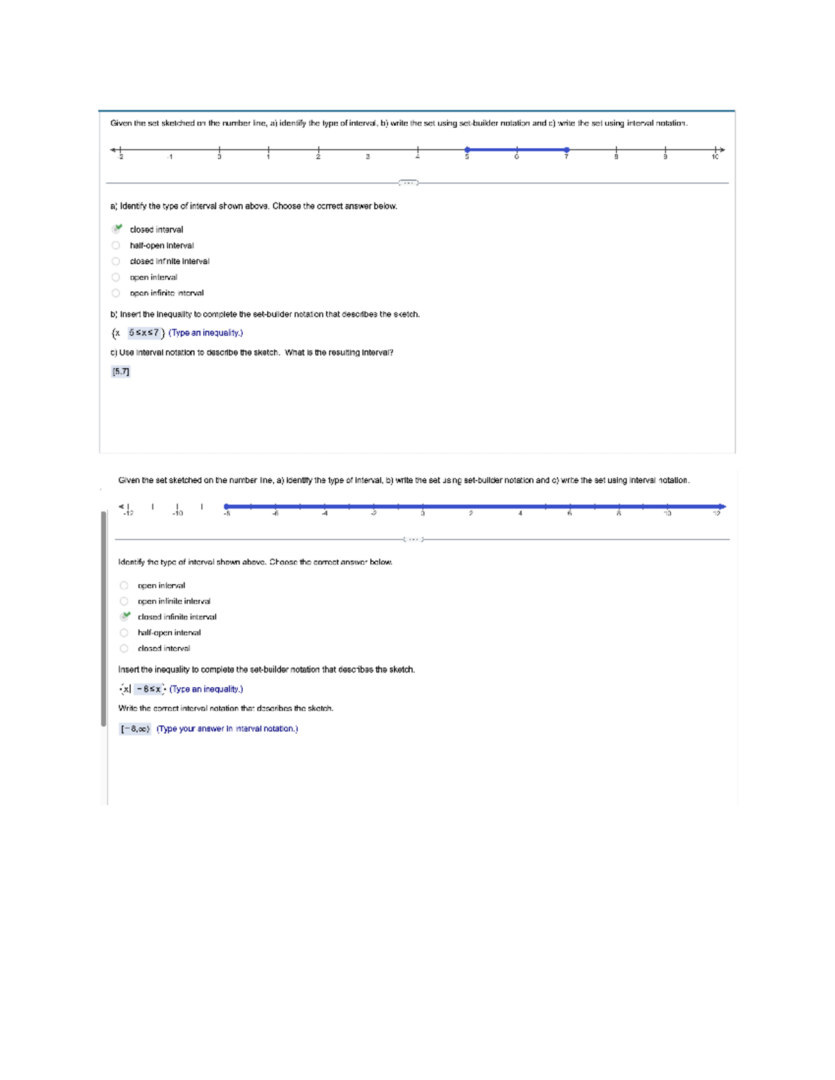 Section R.1 Homework - Given the set sketched on the number line, a) identify the type of ...