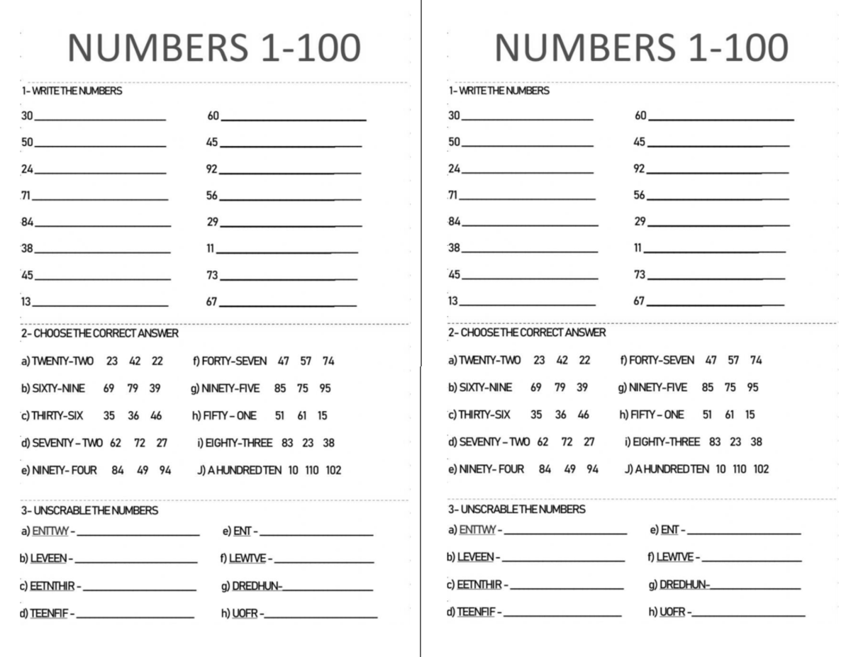 Numbers 1 to 100 - Números - Ingles - Studocu