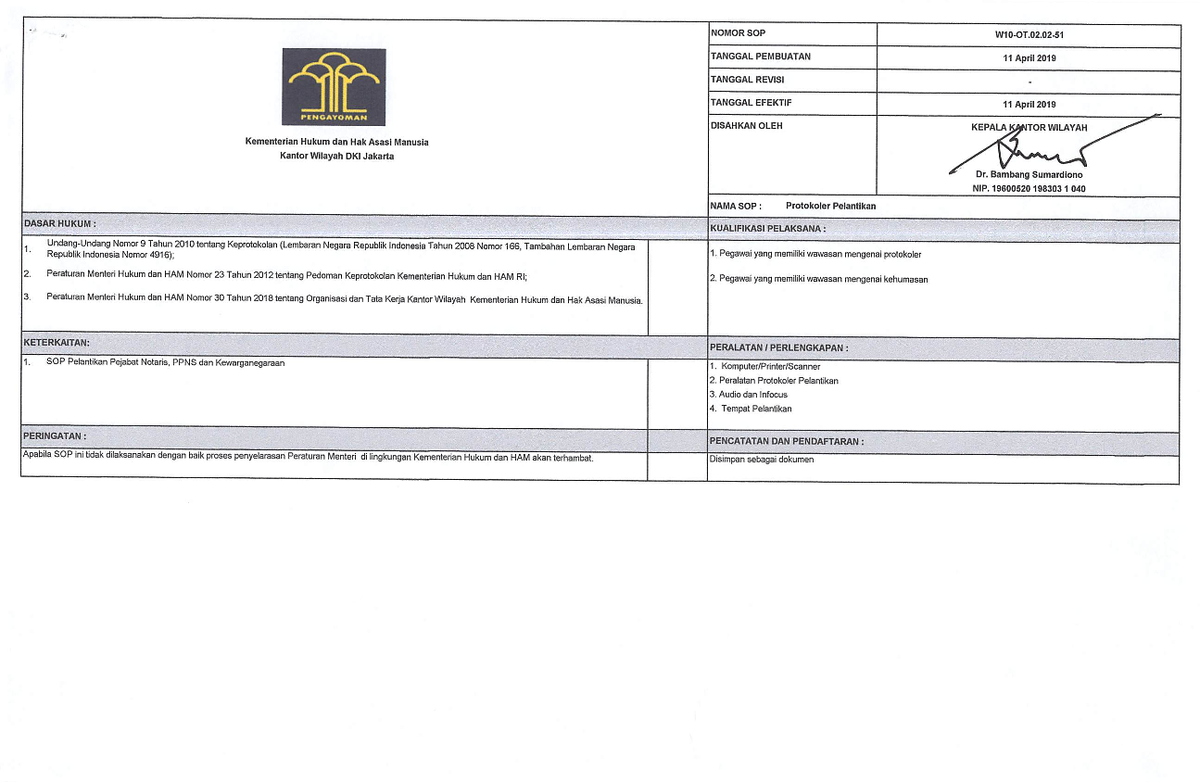 SOP Protokoler Pelantikan - Tugas Akhir Program - Studocu