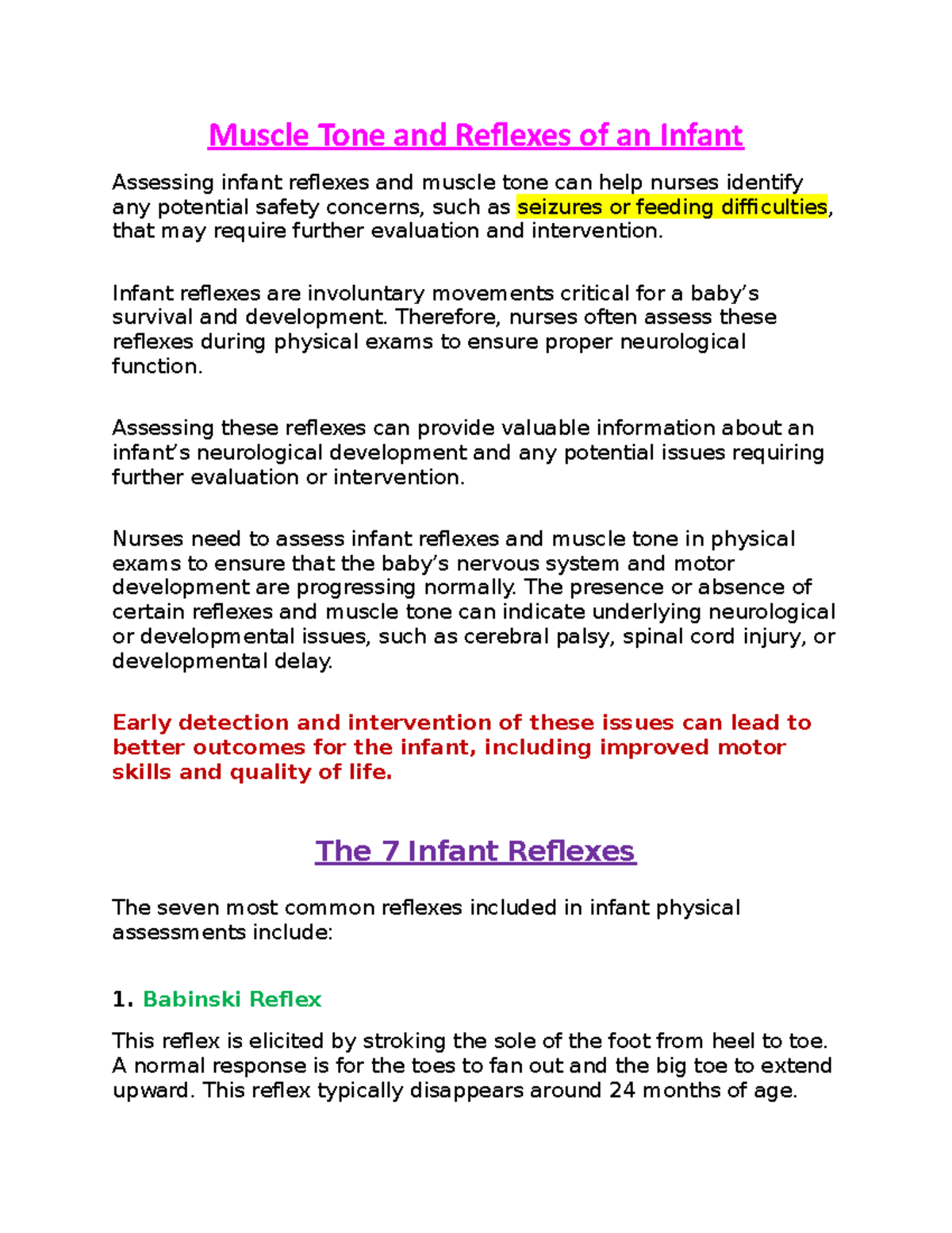 Muscle Tone and Reflexes of an Infant - Muscle Tone and Reflexes of an ...