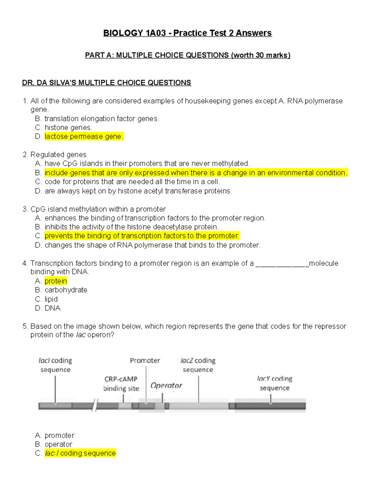 Biology 1A03 Practice Test 2 Answers (multiplechoice) - Biology 1A03 ...